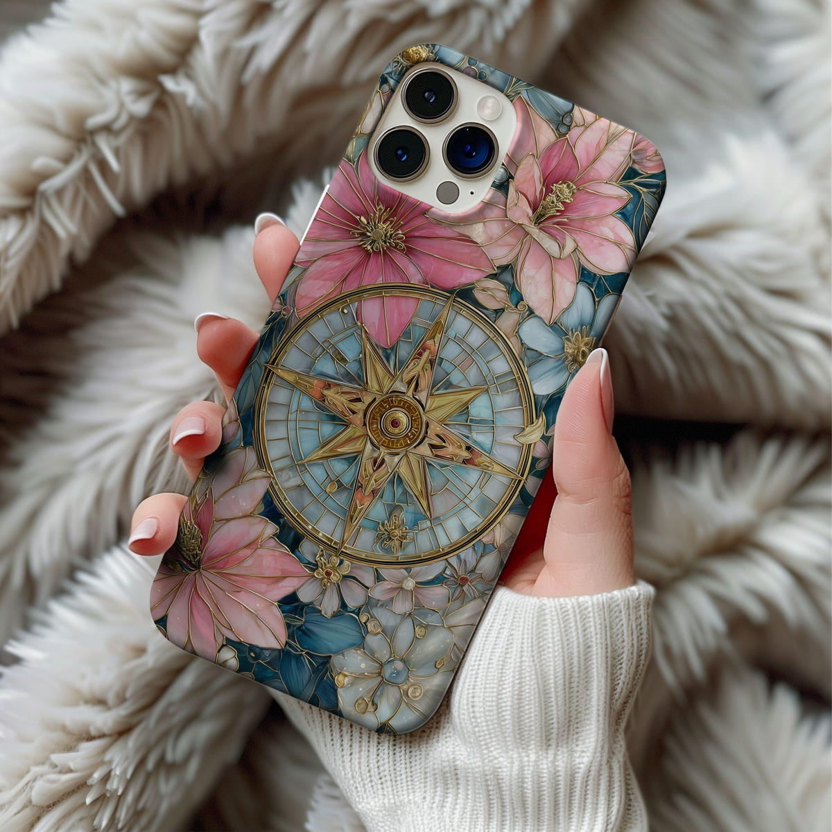 Compass Stained Glass Wildflower Mosaic Phone Case 17 16 15 14 13 12 11 ...