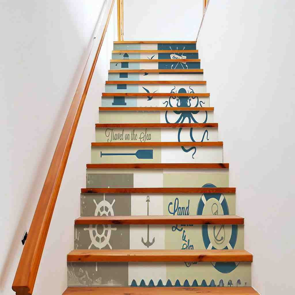 Compass Stair Decals l Theme Stair Decals Vintage Navigator Adventure ...