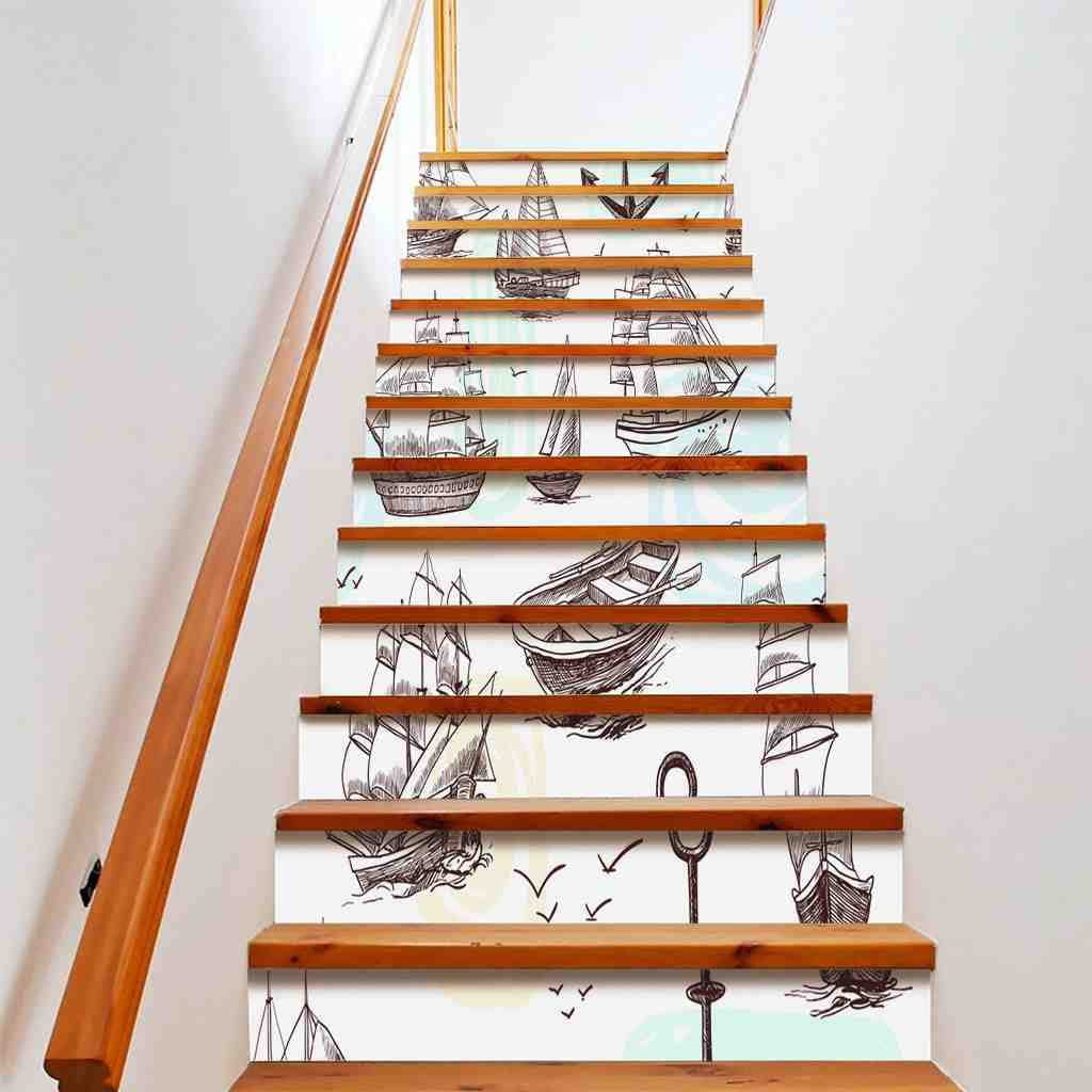 Compass Stair Decals l Theme Stair Decals Vintage Navigator Adventure ...