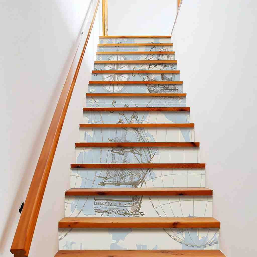 Compass Stair Decals l Theme Stair Decals Vintage Navigator Adventure ...