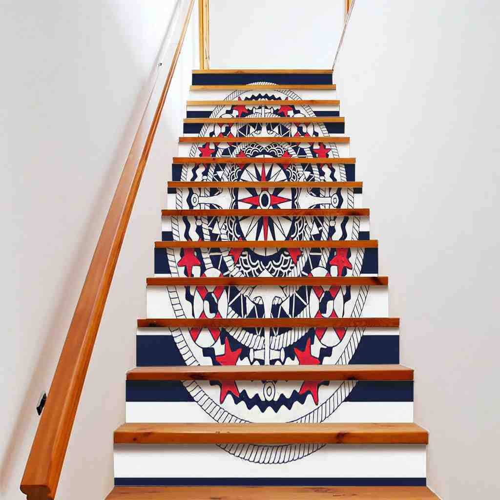 Compass Stair Decals l Theme Stair Decals Vintage Navigator Adventure ...