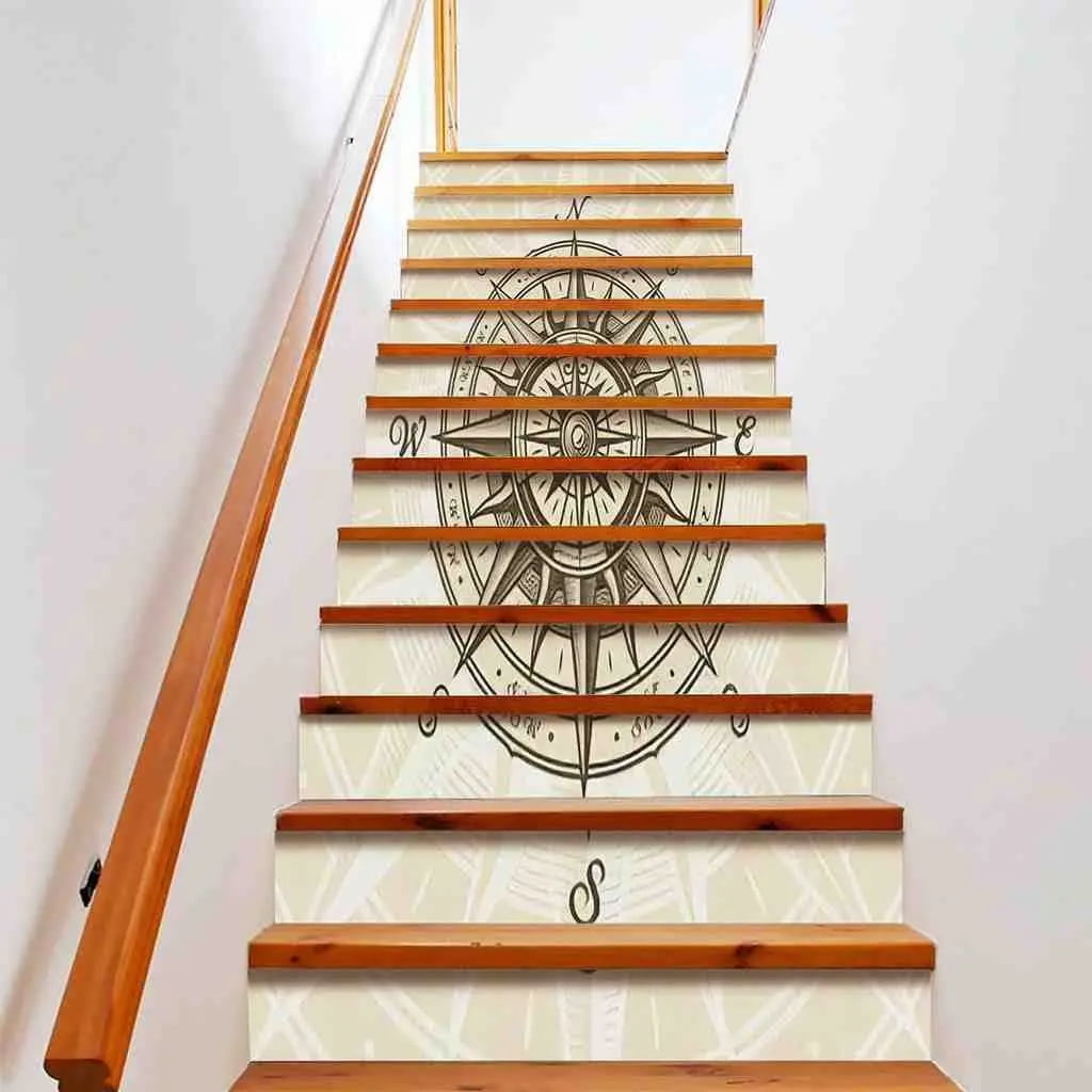 Compass Stair Stickers l Theme Staircase Decals Vintage Navigator ...