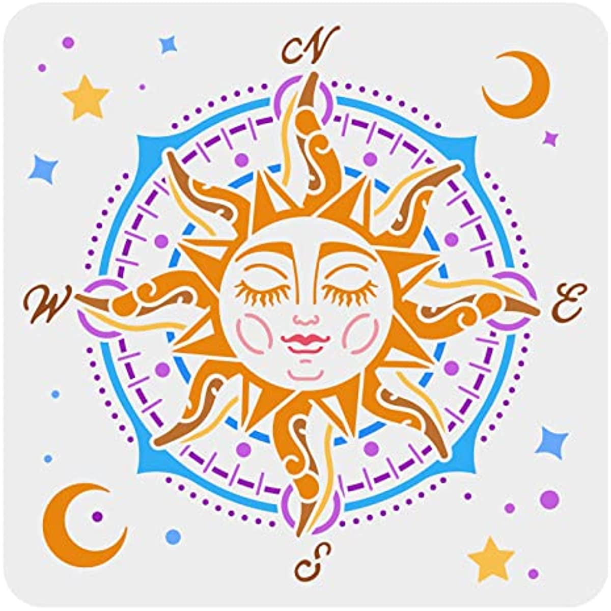 Compass Stencil 11.8x11.8 inch Sun Stencil Plastic Compass Rose Stencil ...