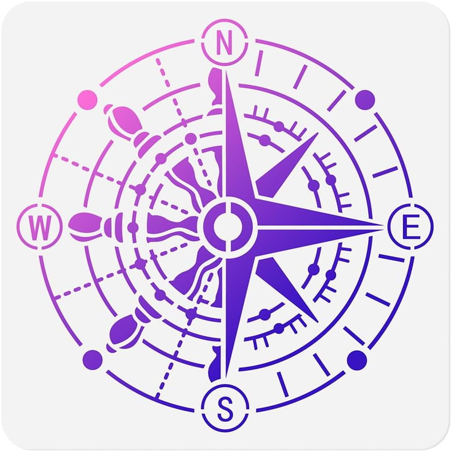 Compass Stencil for Painting on Wood 11.8 x 11.8 Inch Reusable Plastic Craft Stencil for ...