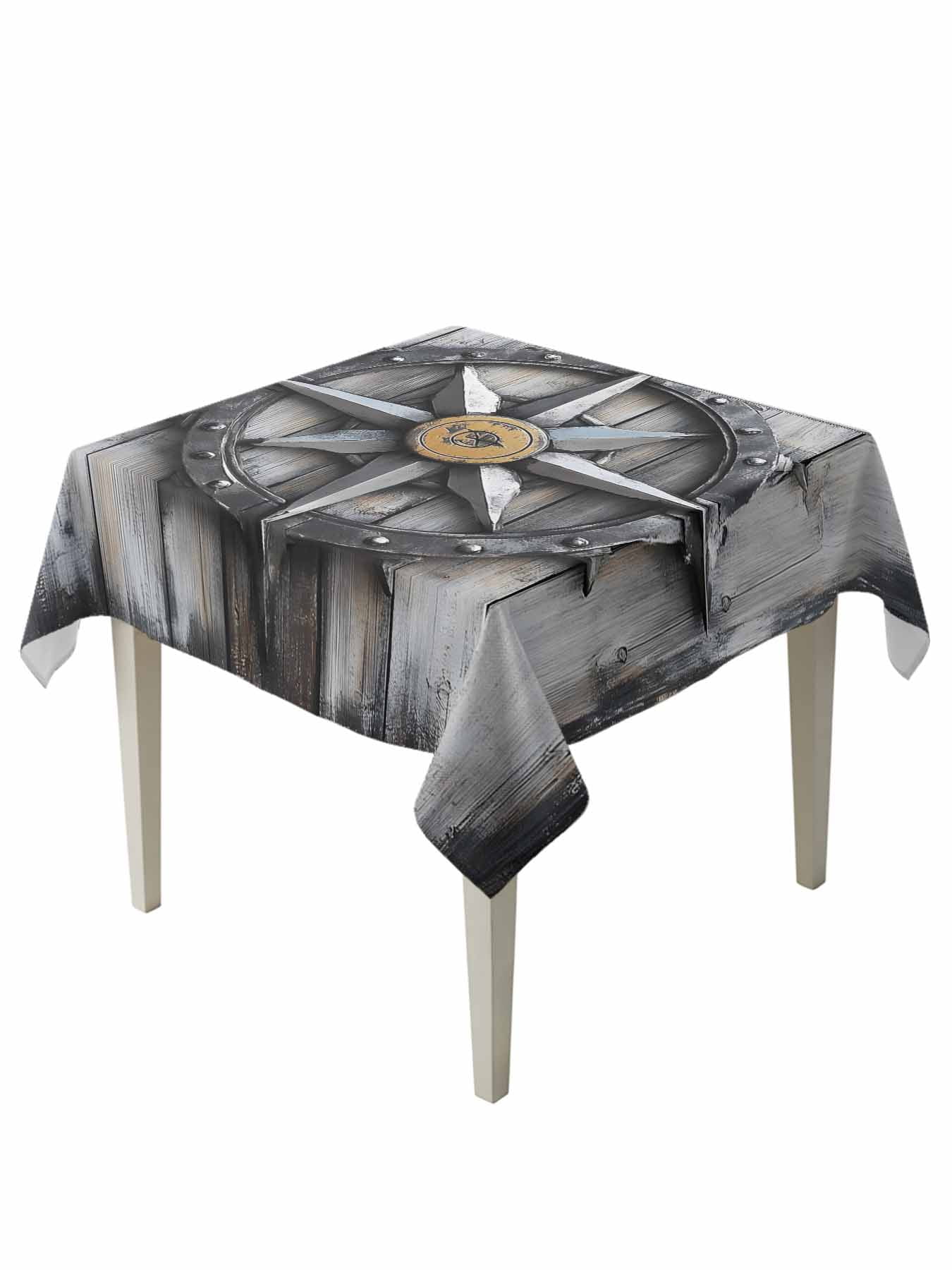 Compass Table Cloth 60x60 Inch Square, Nautical Wood Grain Waterproof ...
