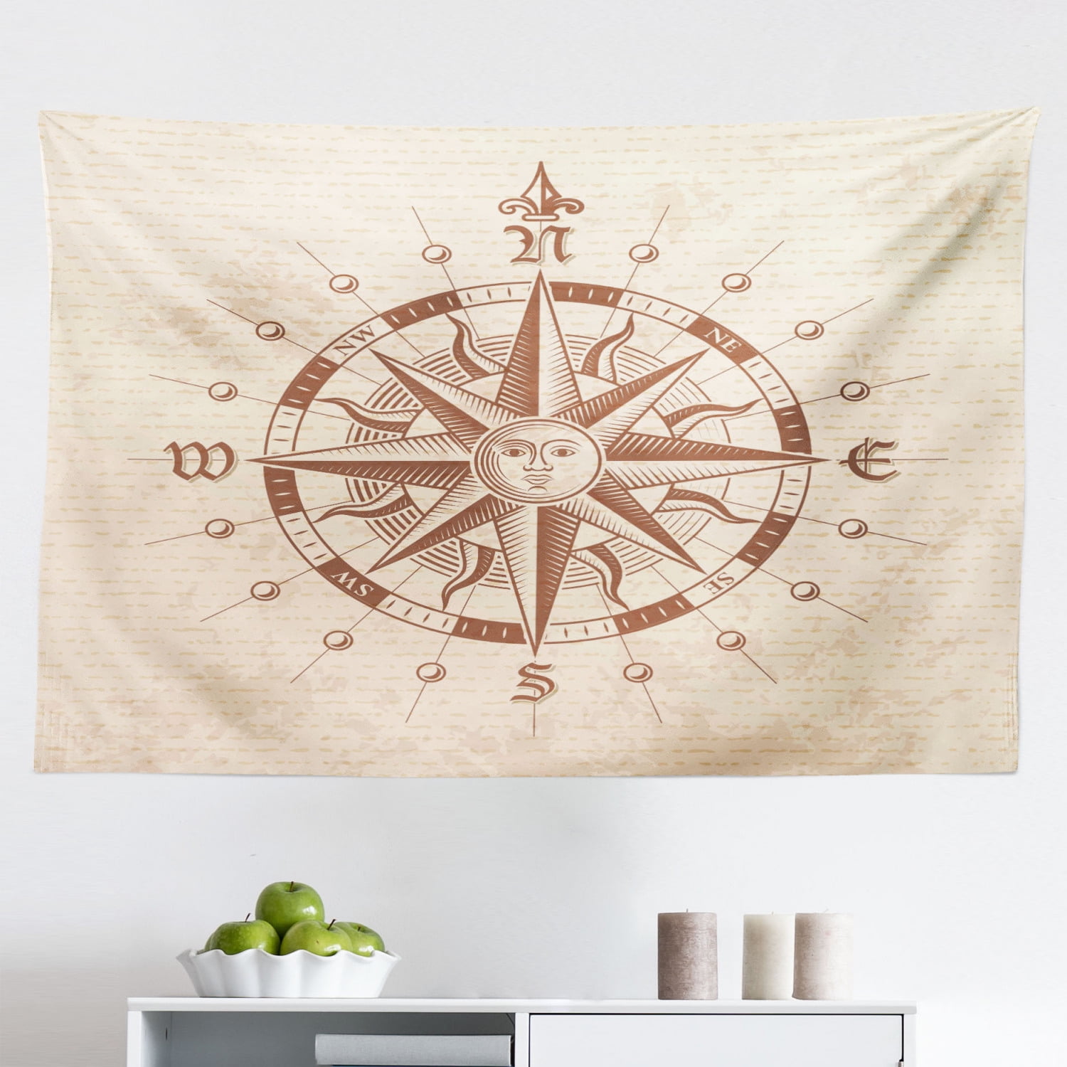 Compass Tapestry, Giant Seashore All Over Compass in Exquisite Ornate ...