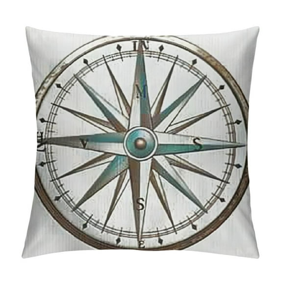 Compass Throw Pillow Cover Nautical Directional Marine Instrument White ...