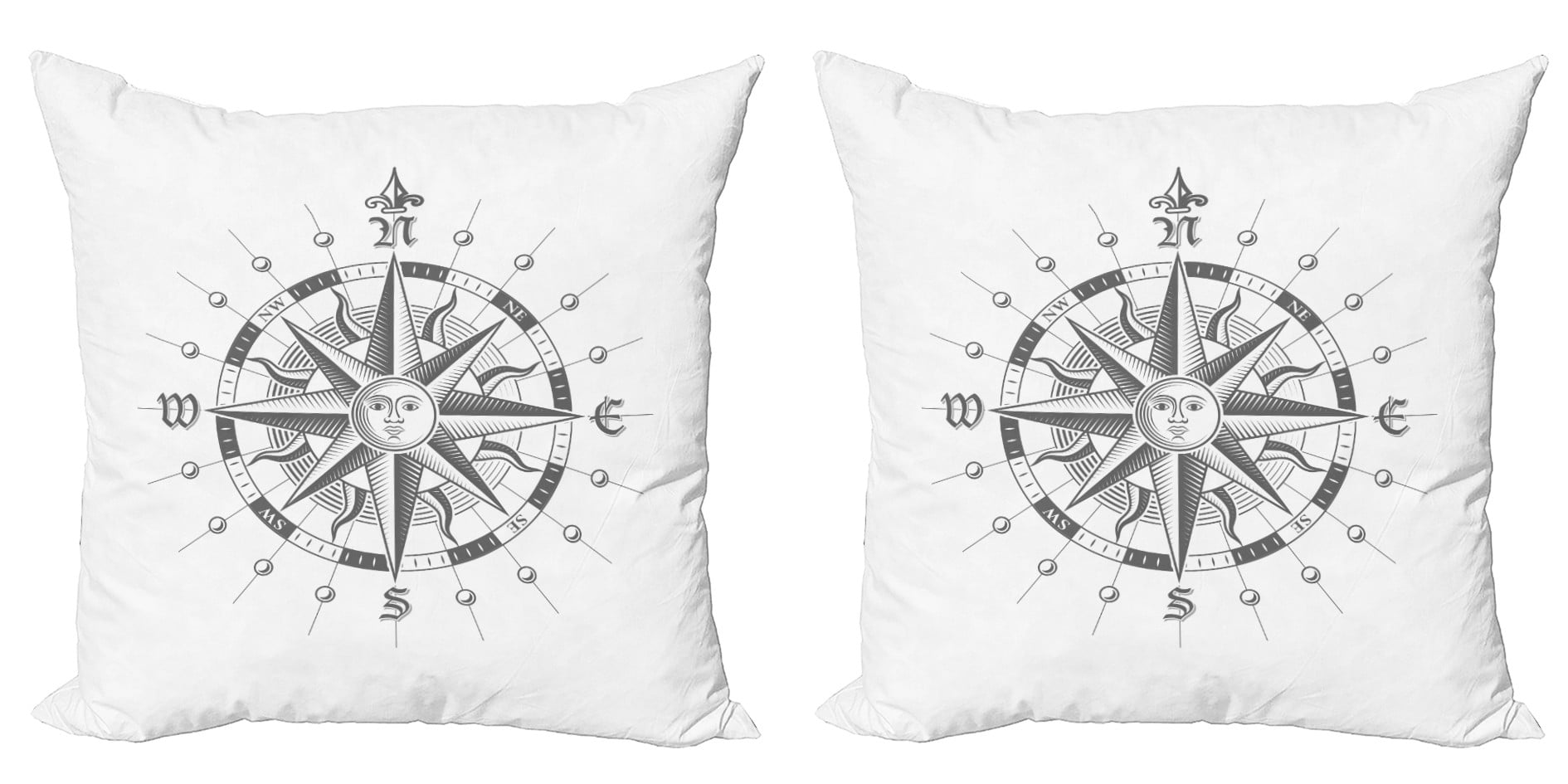 Ambesonne Compass Throw Pillow Cover 2 Pack, Face Sun Drawing Style, 24 ...