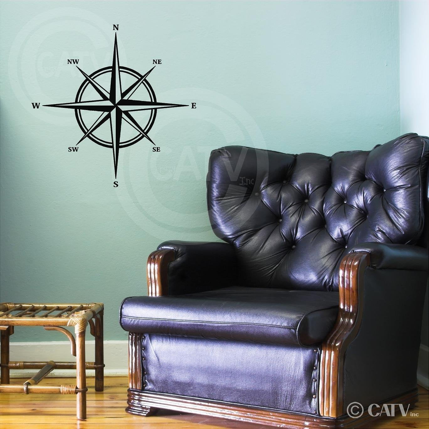Compass Vinyl Lettering Wall Decal Sticker Nautical Self Adhesive ...