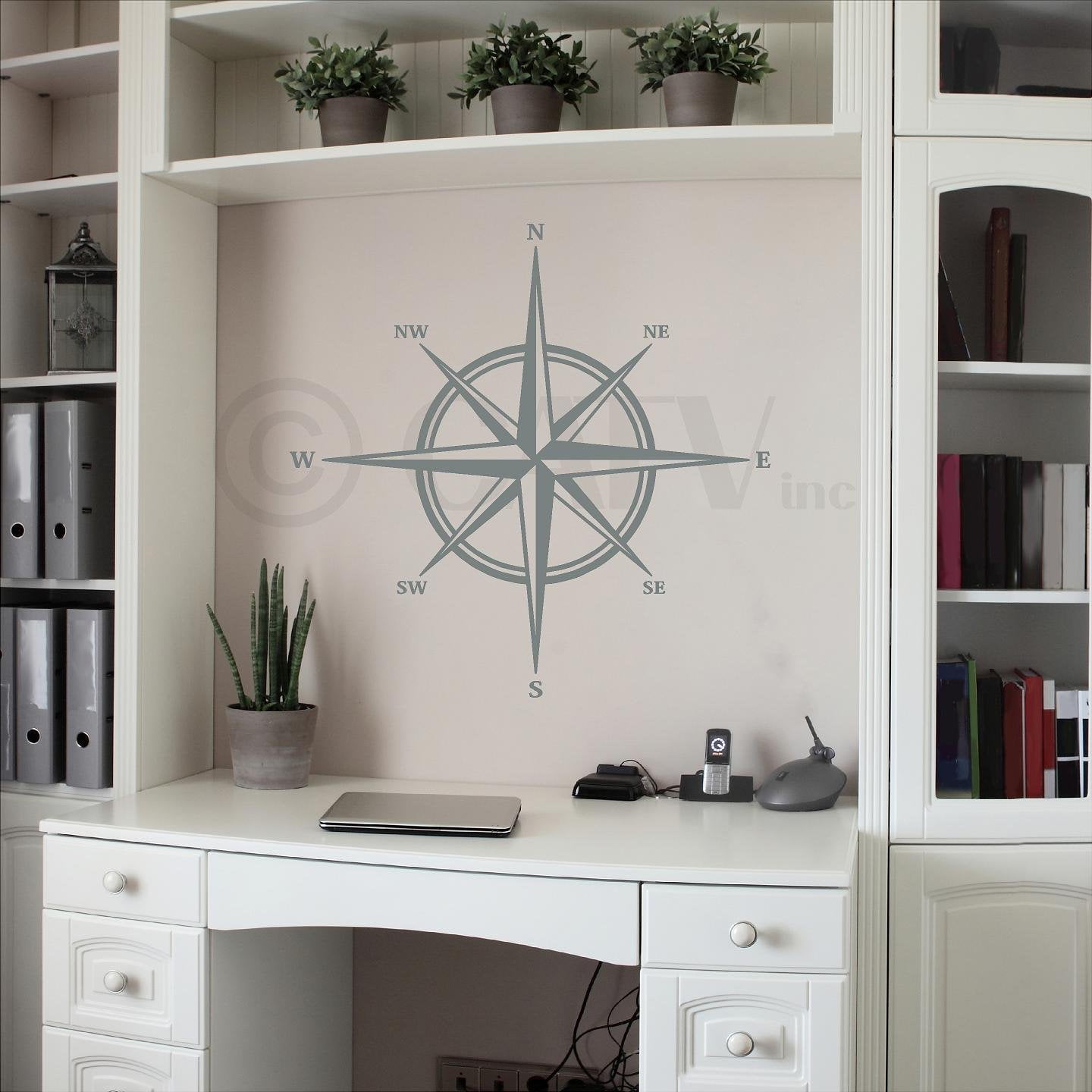 Compass Vinyl Lettering Wall Decal Sticker Nautical Self Adhesive ...