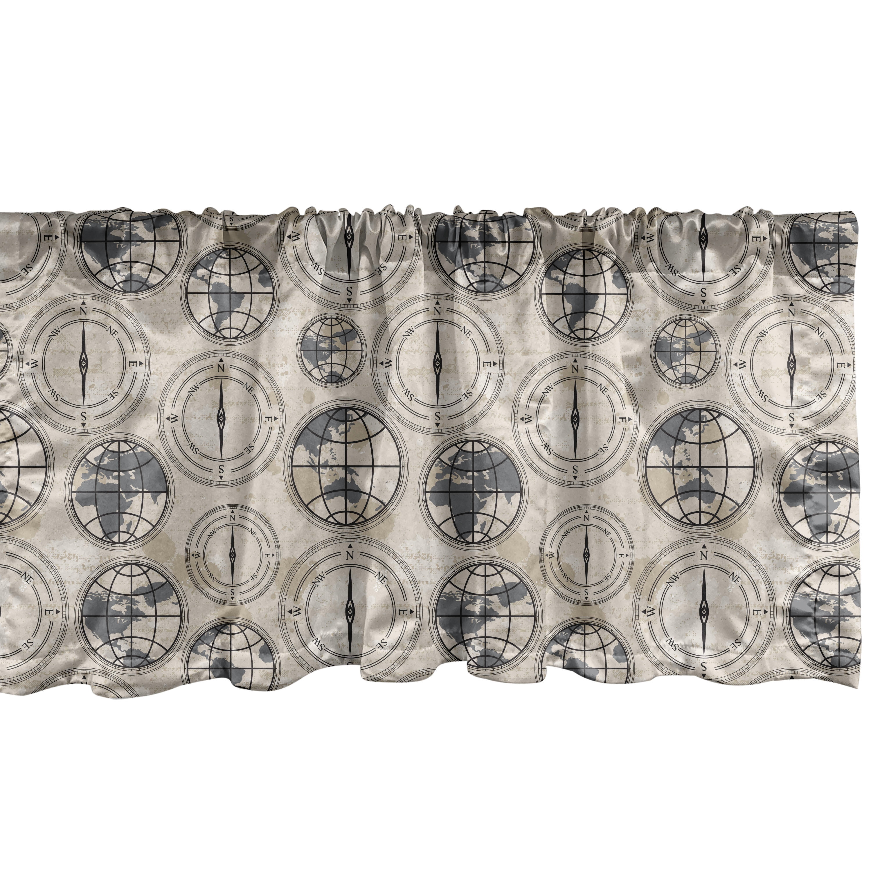 Compass Window Valance, World Map Pattern with Aged Background Maritime ...
