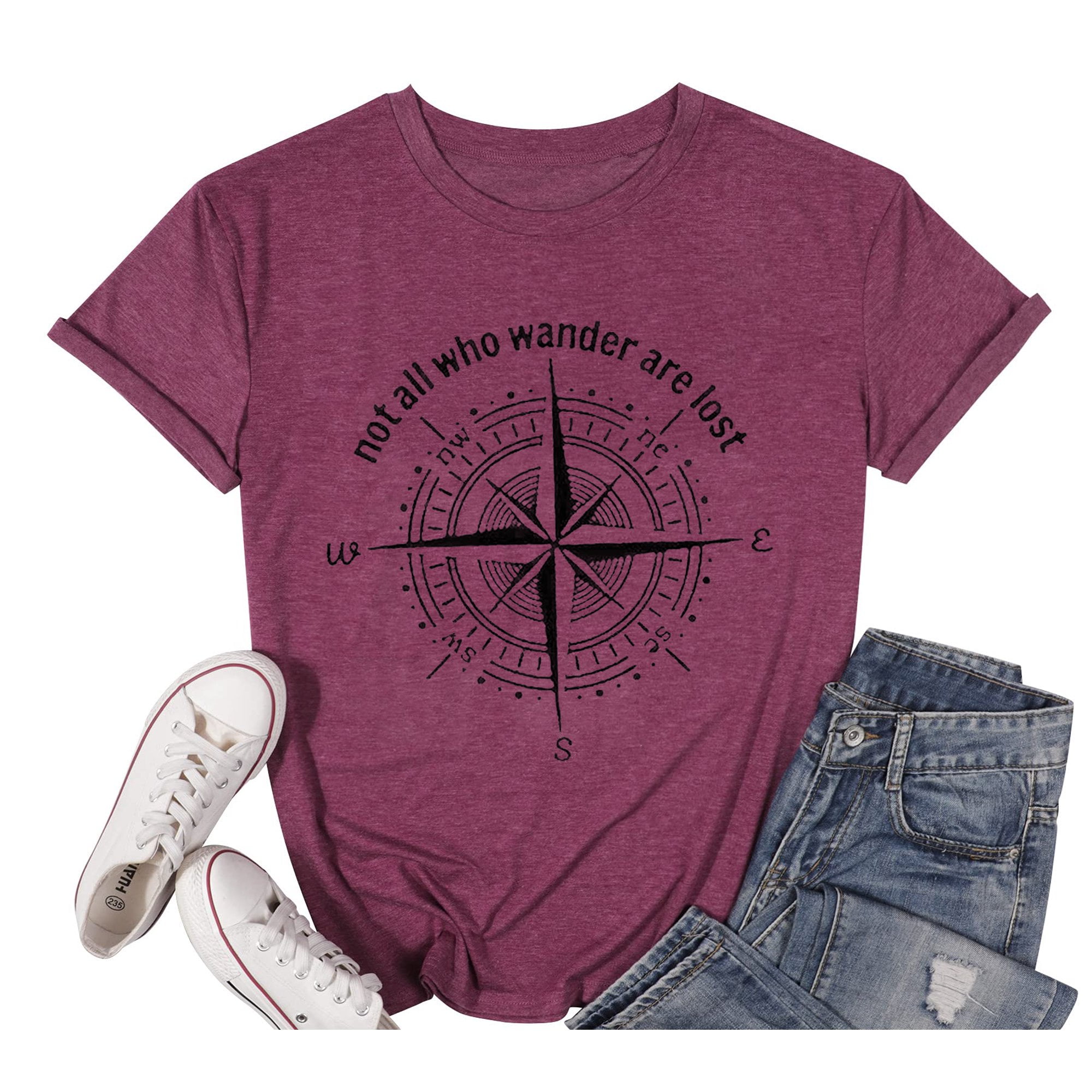Compass Womens Graphic T Shirt Not All Who Wander are Lost Tees ...