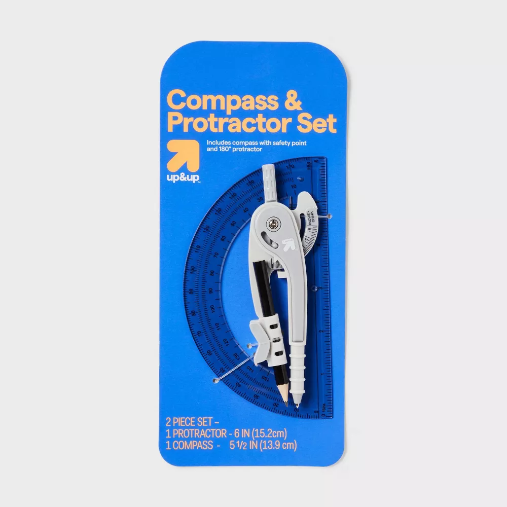 Compass and Protractor Set Gray Plastic Measuring Tools for Math and ...