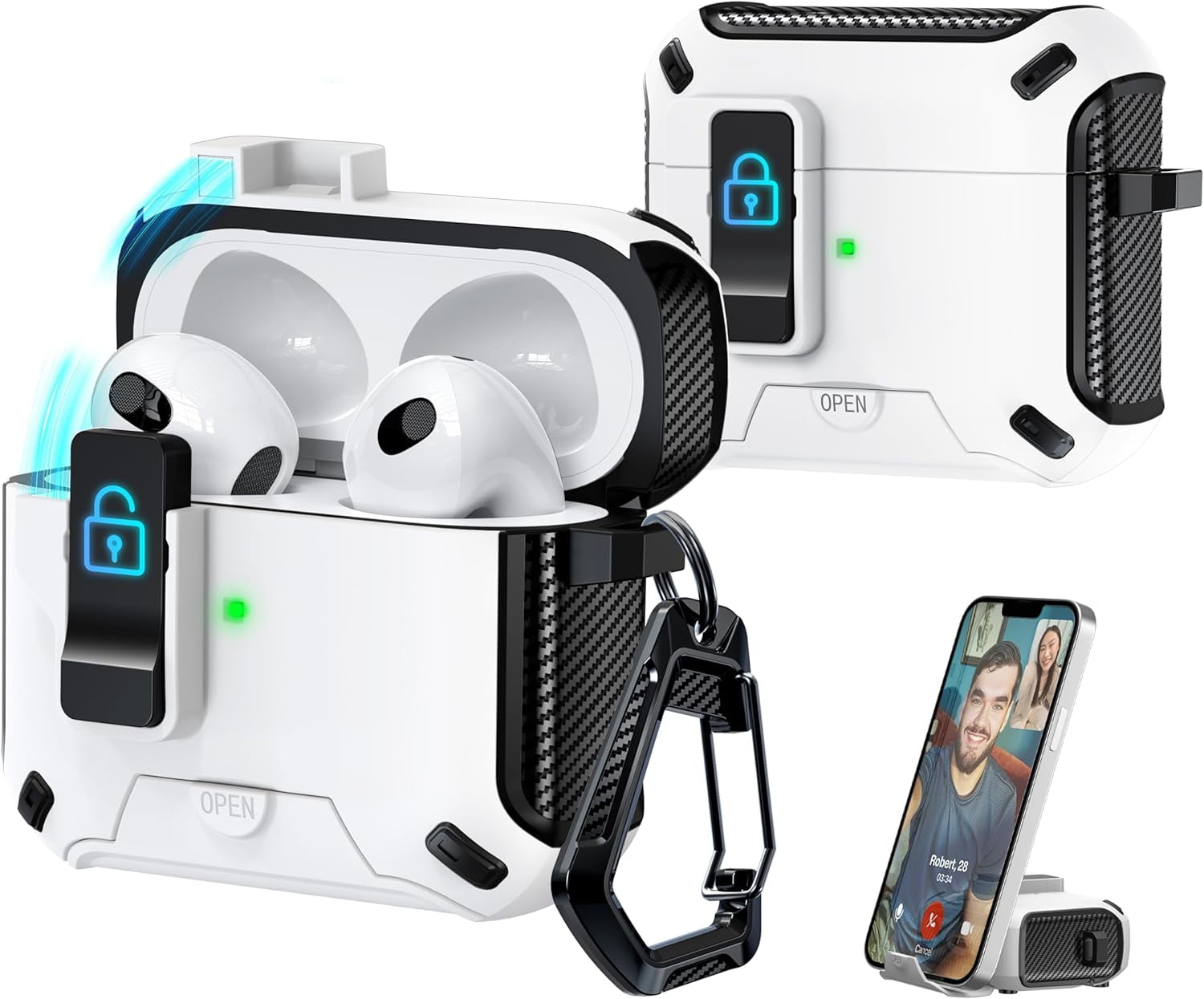 Compatible AirPods 3rd Generation Headphone Cases, Fully Drop Proof Auto Eject Protective Cover ...