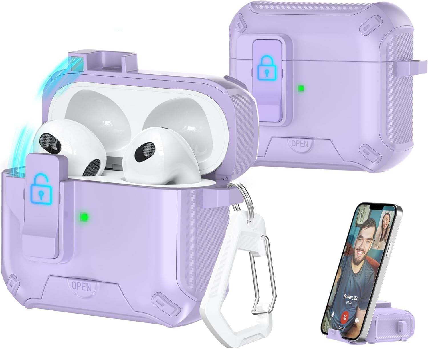 Compatible AirPods 3rd Generation Headphone Cases, Fully Drop Proof Auto Eject Protective Cover ...