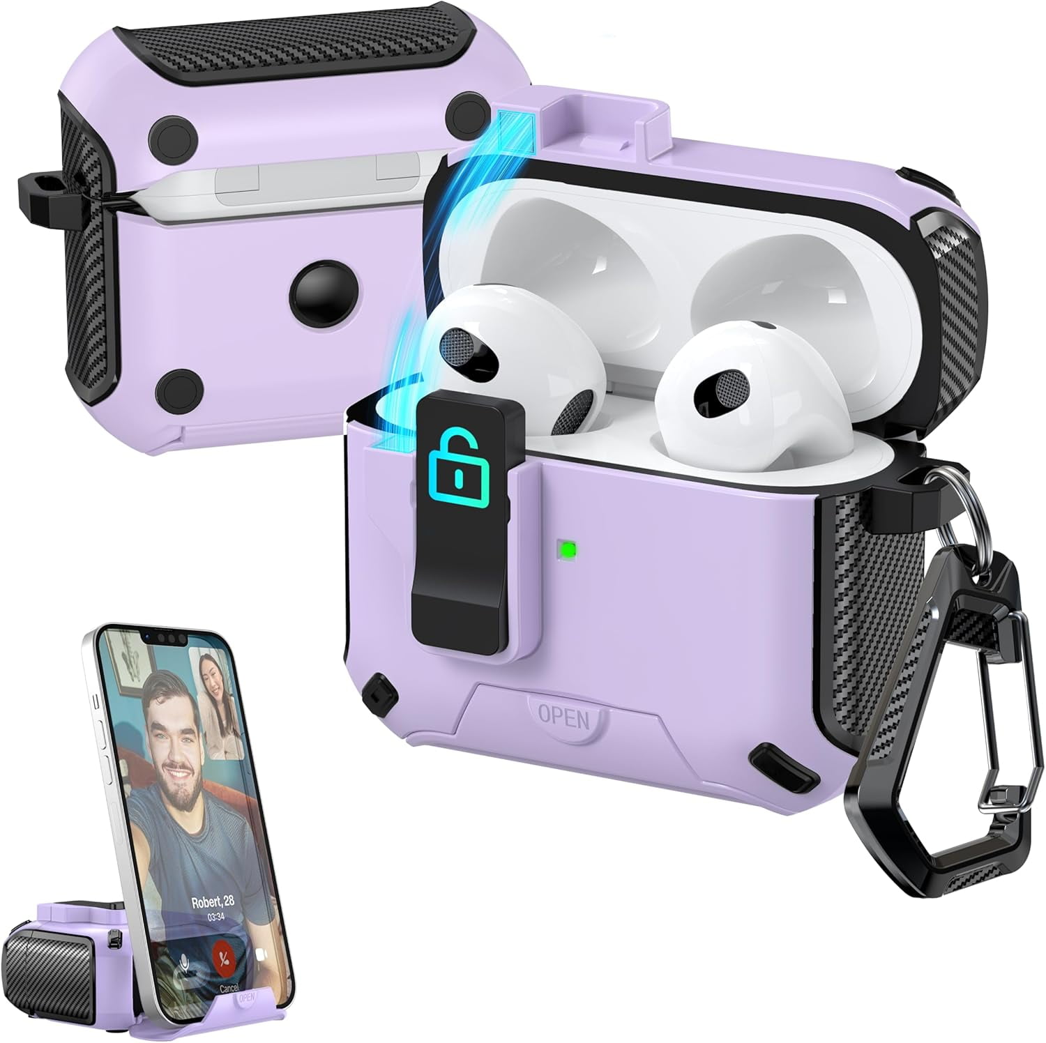 Compatible AirPods 3rd Generation Headphone Cases, Fully Drop Proof Auto Eject Protective Cover ...