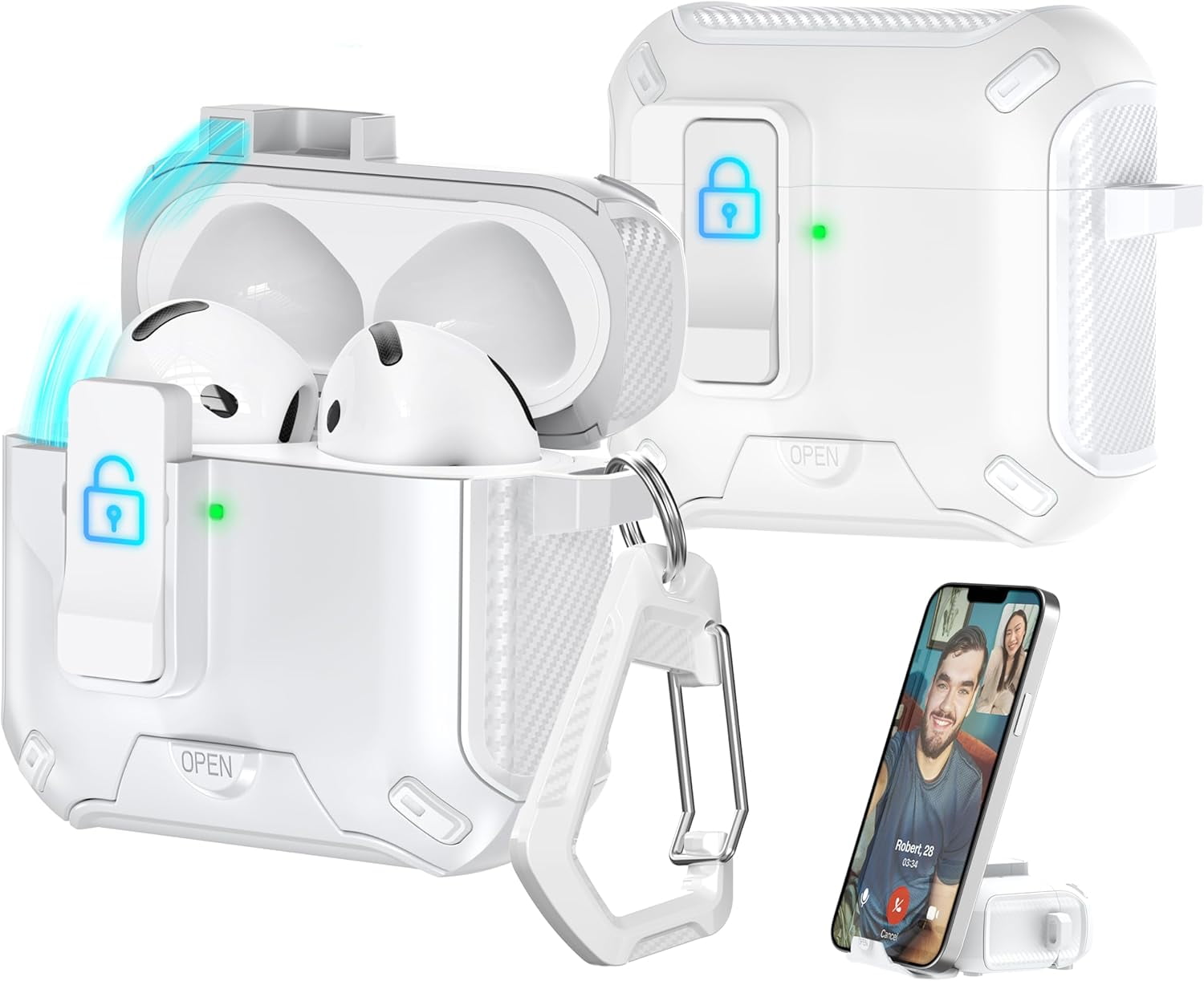 Compatible with AirPods 4th Generation 2024 Headphone Cases, Fully Drop Proof Auto Eject ...