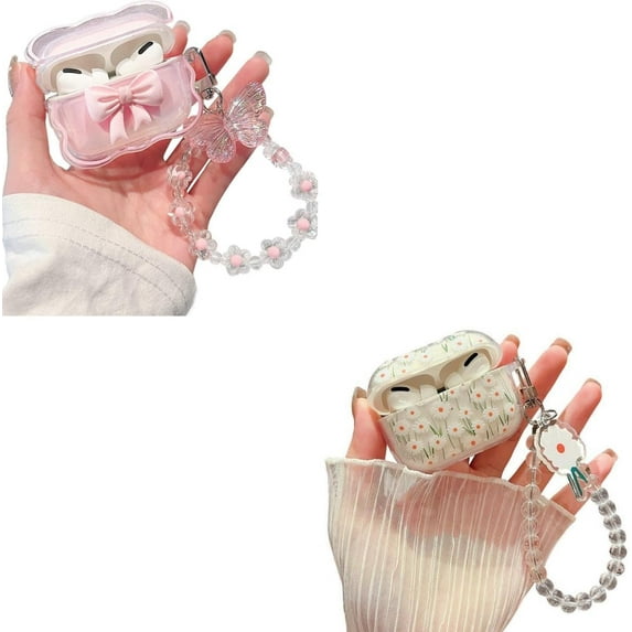 Compatible with AirPods Pro Clear Case,3D Bow and Cartoon White Flowers ...
