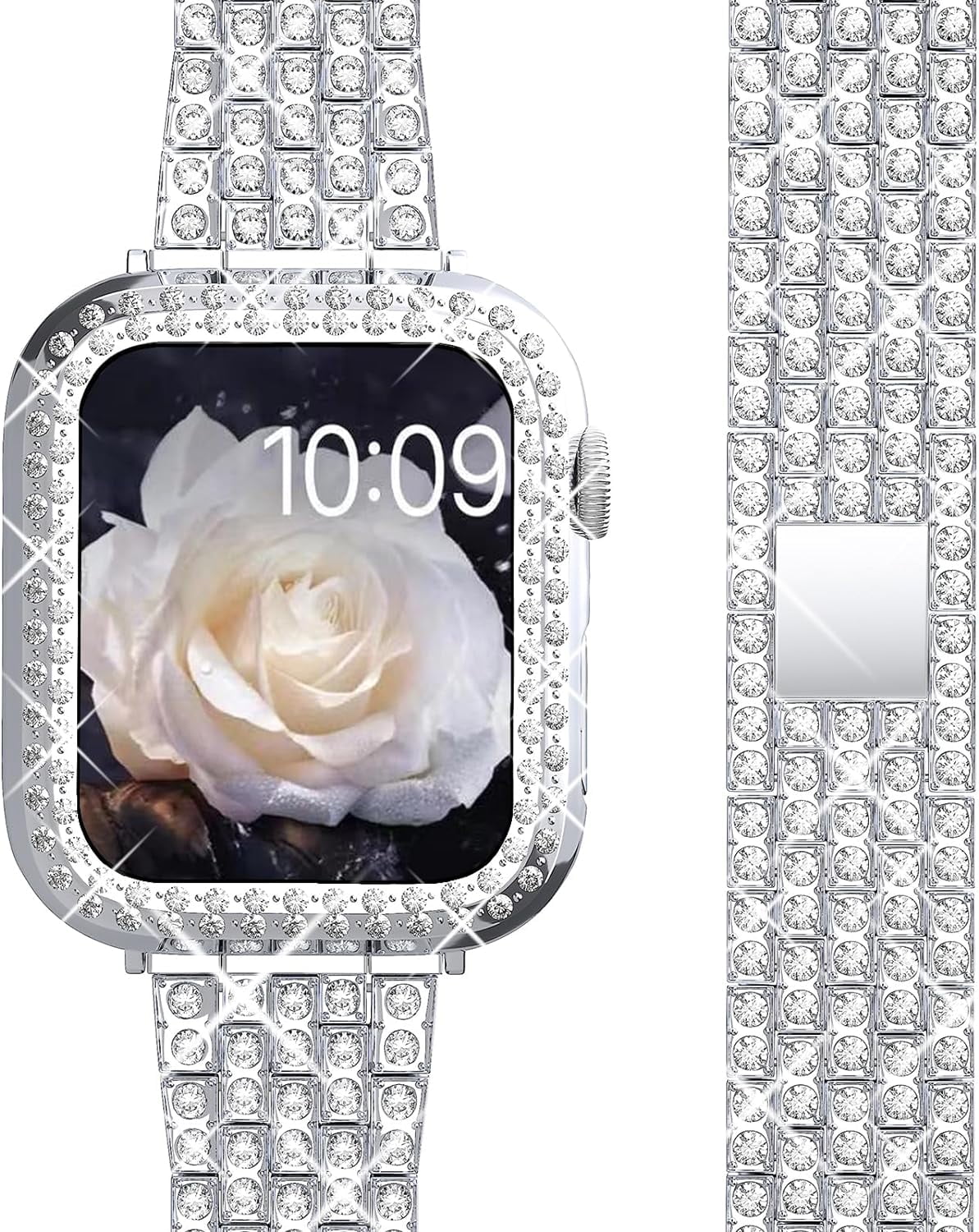 Compatible for Apple Watch Band 44mm Series 6/5/4/SE, Diamond Rhinestone Case + Women Bling Band ...