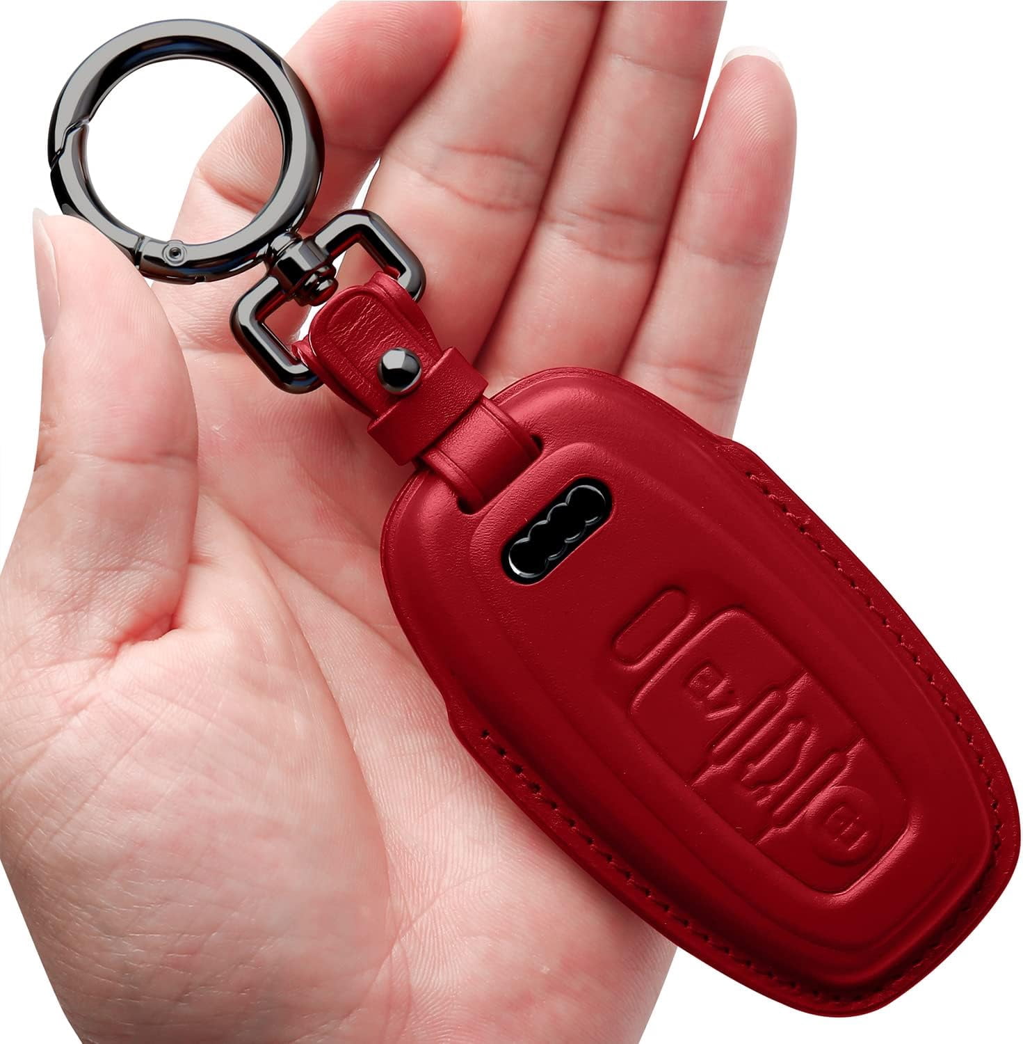 Compatible with Audi Key Fob Cover Genuine Leather with Keychain ...