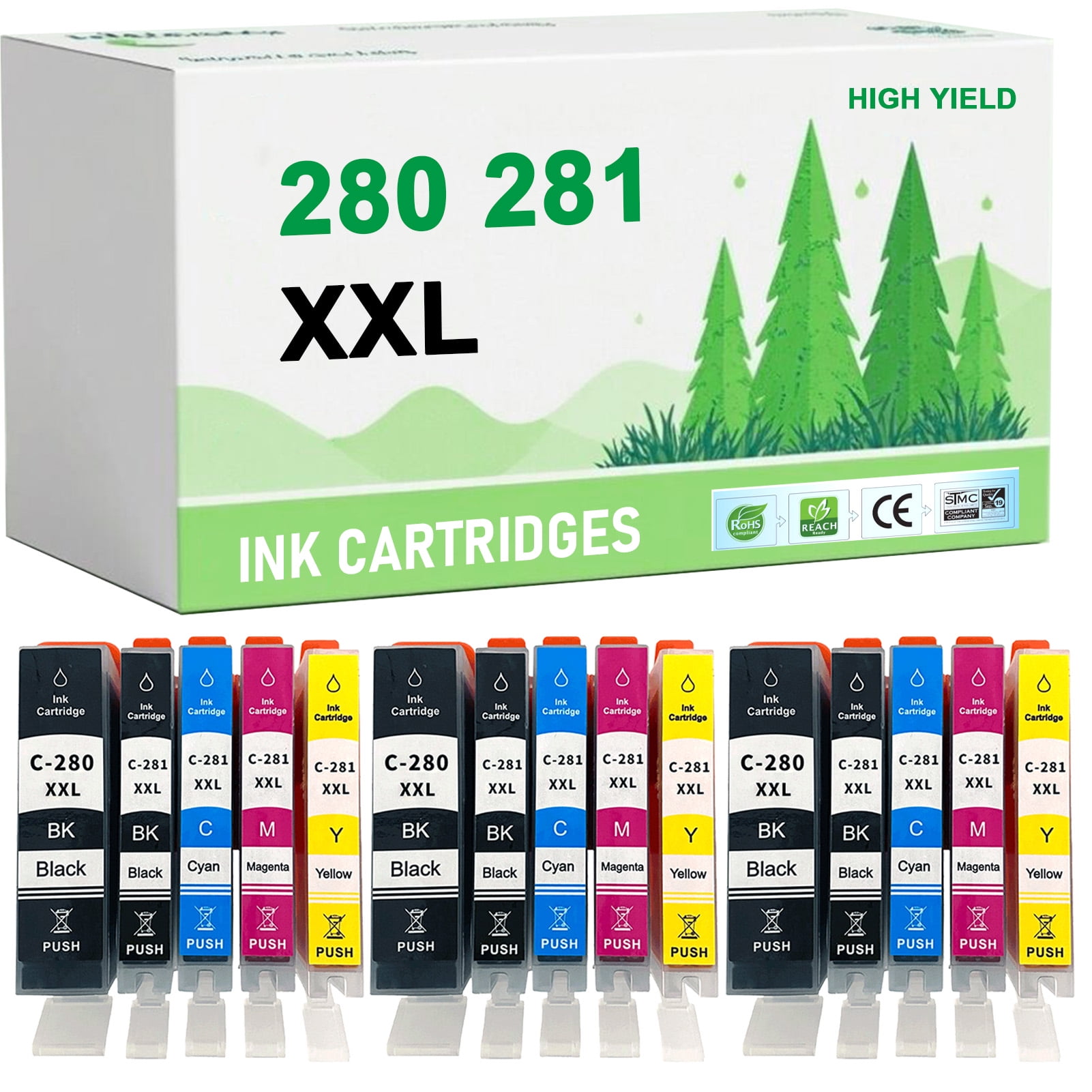 Compatible for Canon 280 281 XXL Ink Cartridges 5 color, PGI-280XXL CLI ...