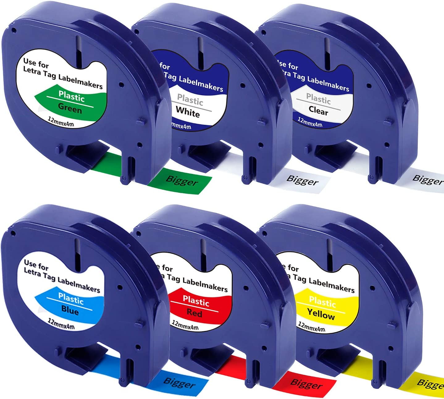 Dymo Letratag Compatible Label Tapes, 6 Pack, Black on White/Clear/Red ...