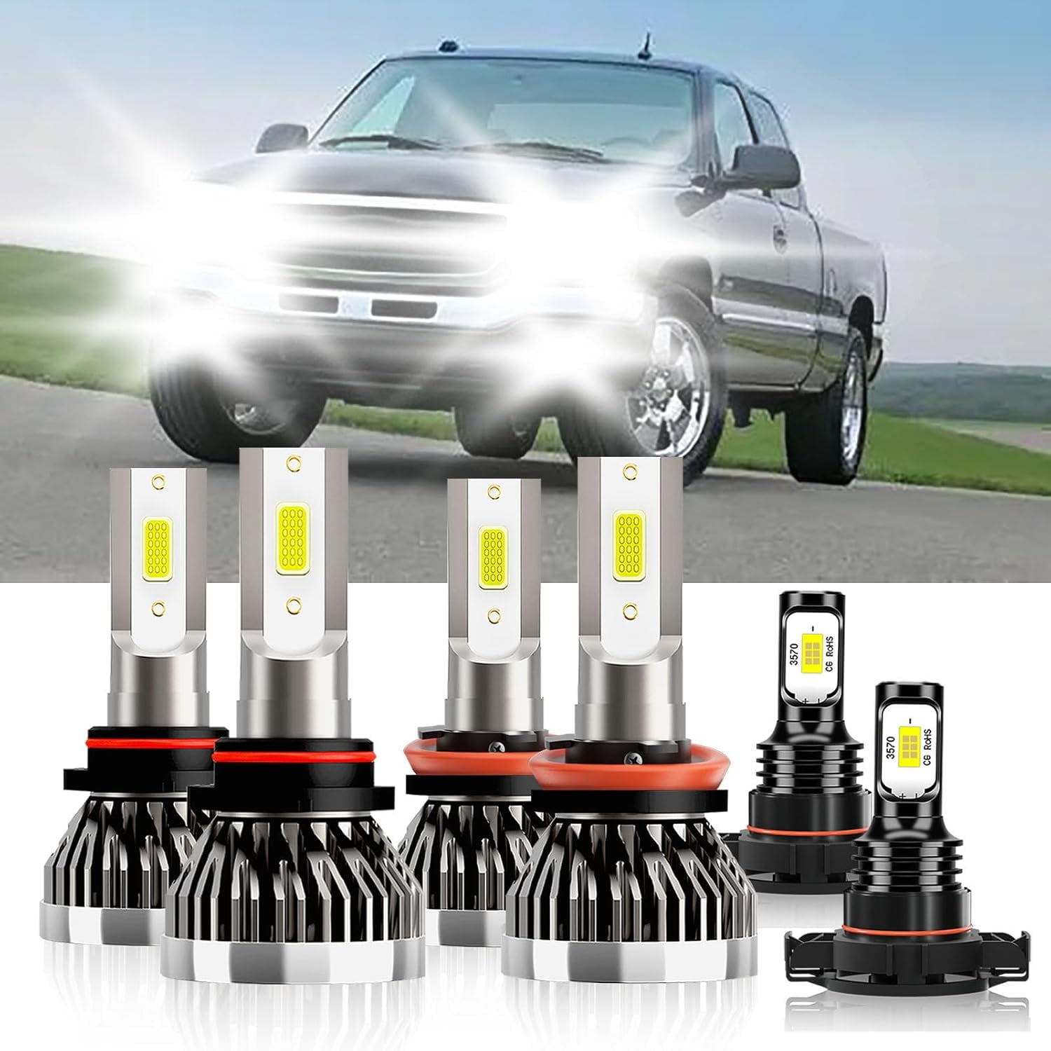 Compatible For GMC Sierra 3500 HD 2007-2019 9005 H11 High/Low Beam 5202 ...