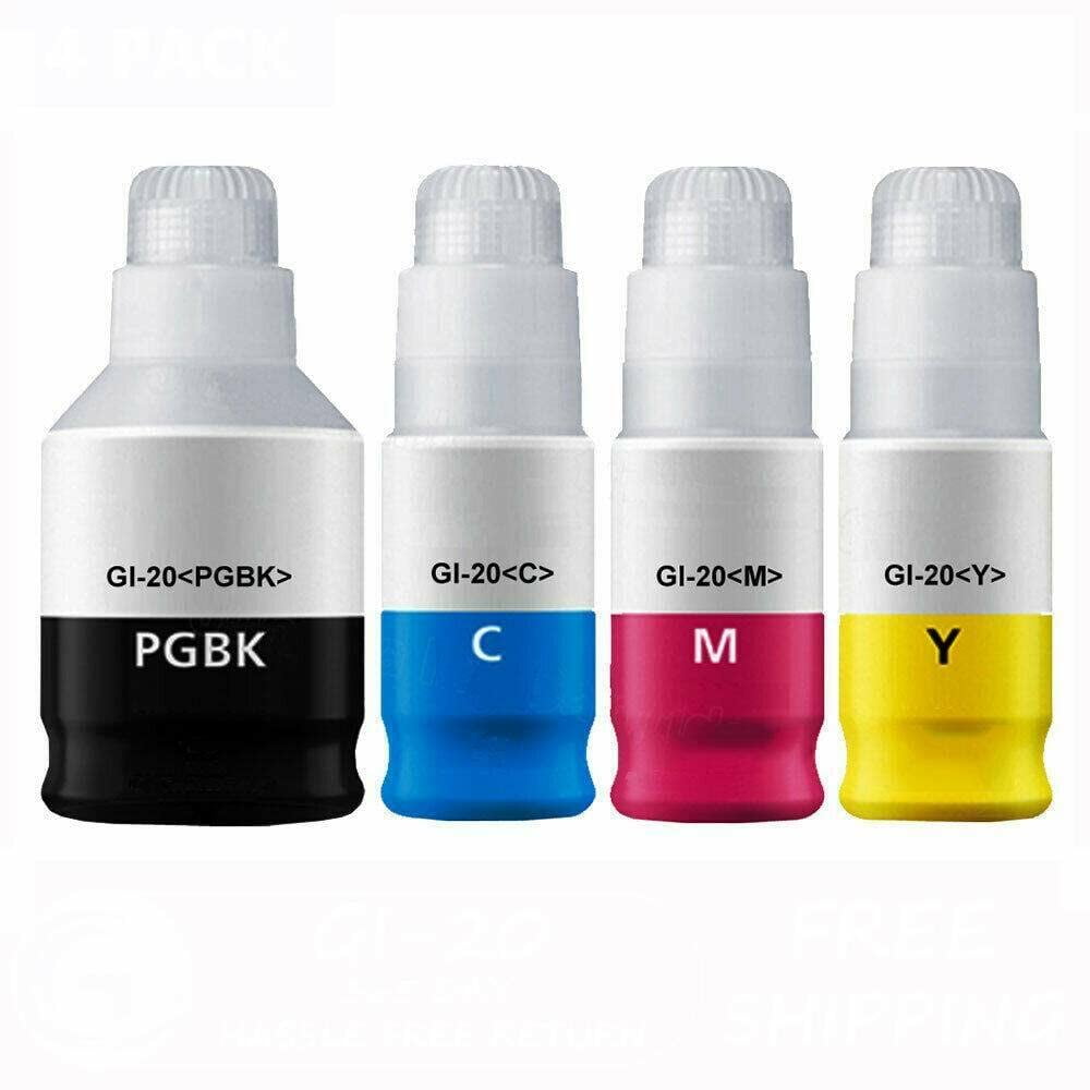 Compatible GI-20 GI20 Black Cyan Magenta Yellow Refill Ink Bottles for ...