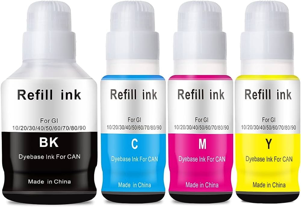 Compatible GI-20 GI20 Black Cyan Magenta Yellow Refill Ink Bottles for ...