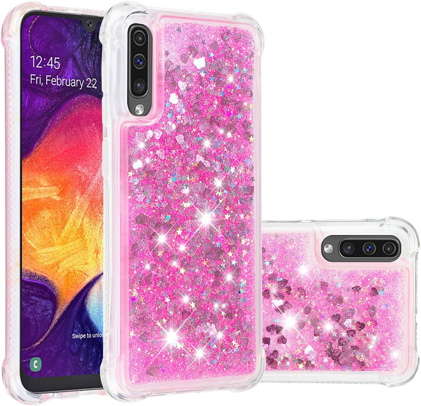 Compatible with Galaxy A50 Case, Bling Glitter Liquid Clear Case ...