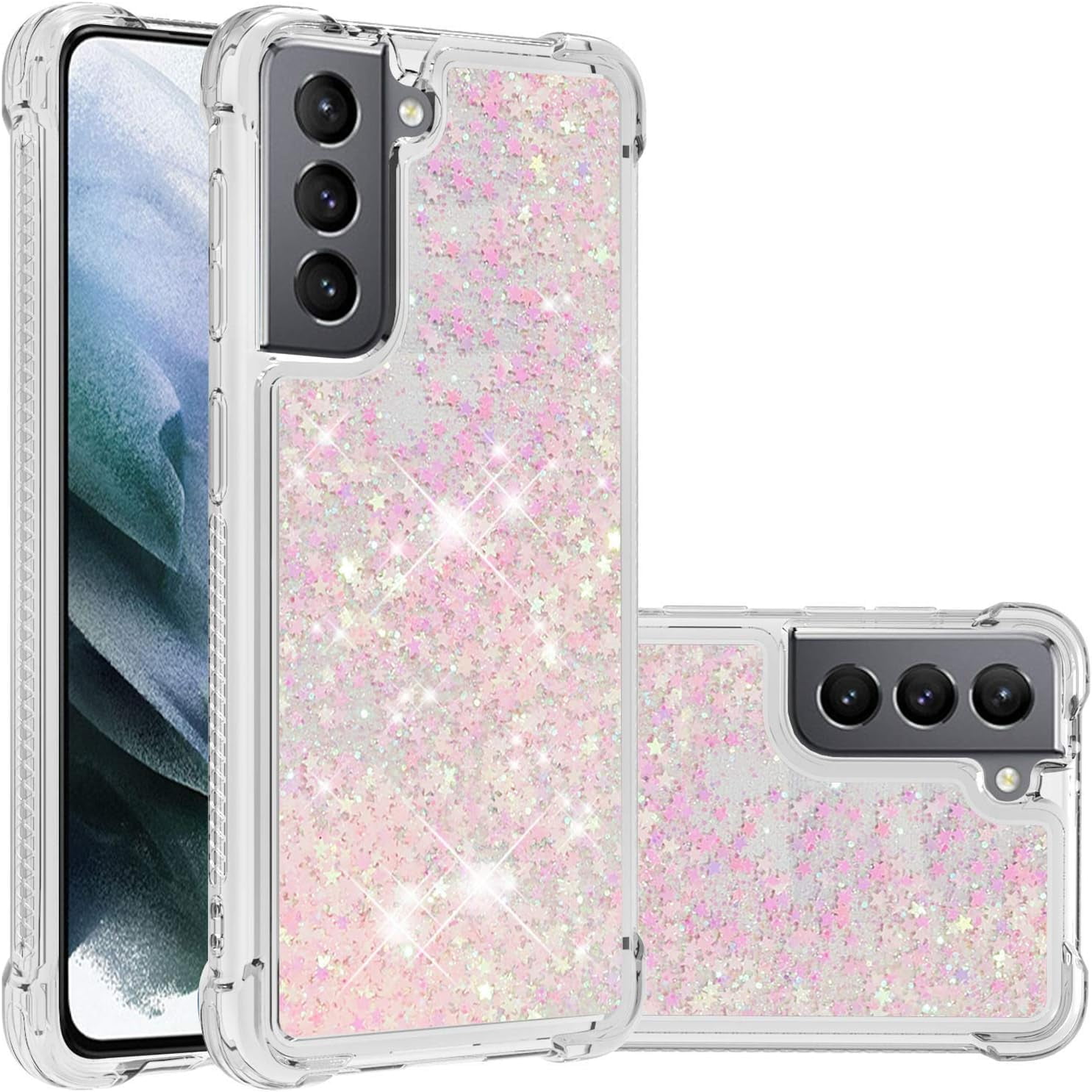 Compatible with Galaxy S21 5G Case, Bling Glitter Liquid Clear Case Floating Quicksand ...