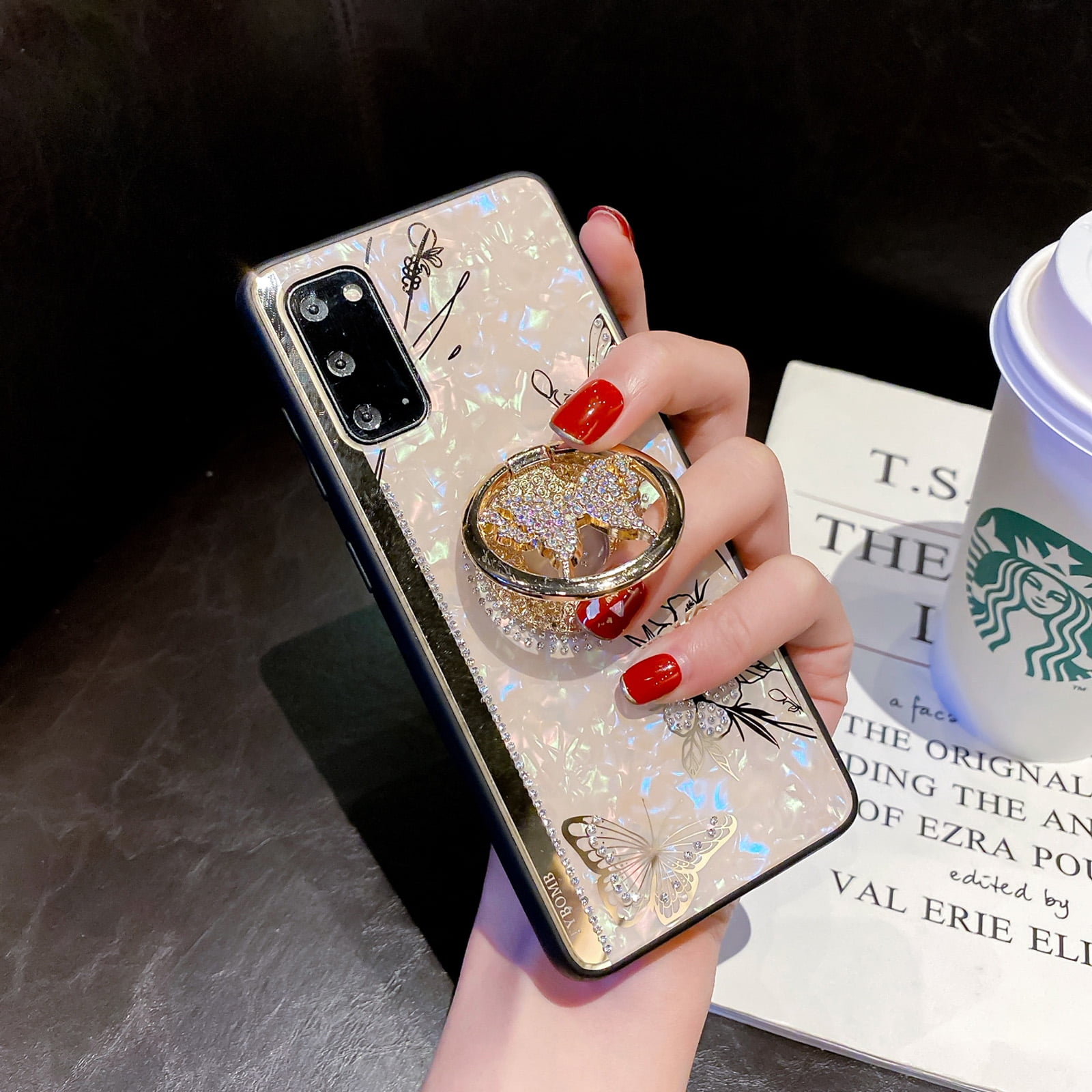 Compatible with Galaxy S21 Butterfly Case for Women, Embossed Flower Cute Bling Diamond Luxury ...