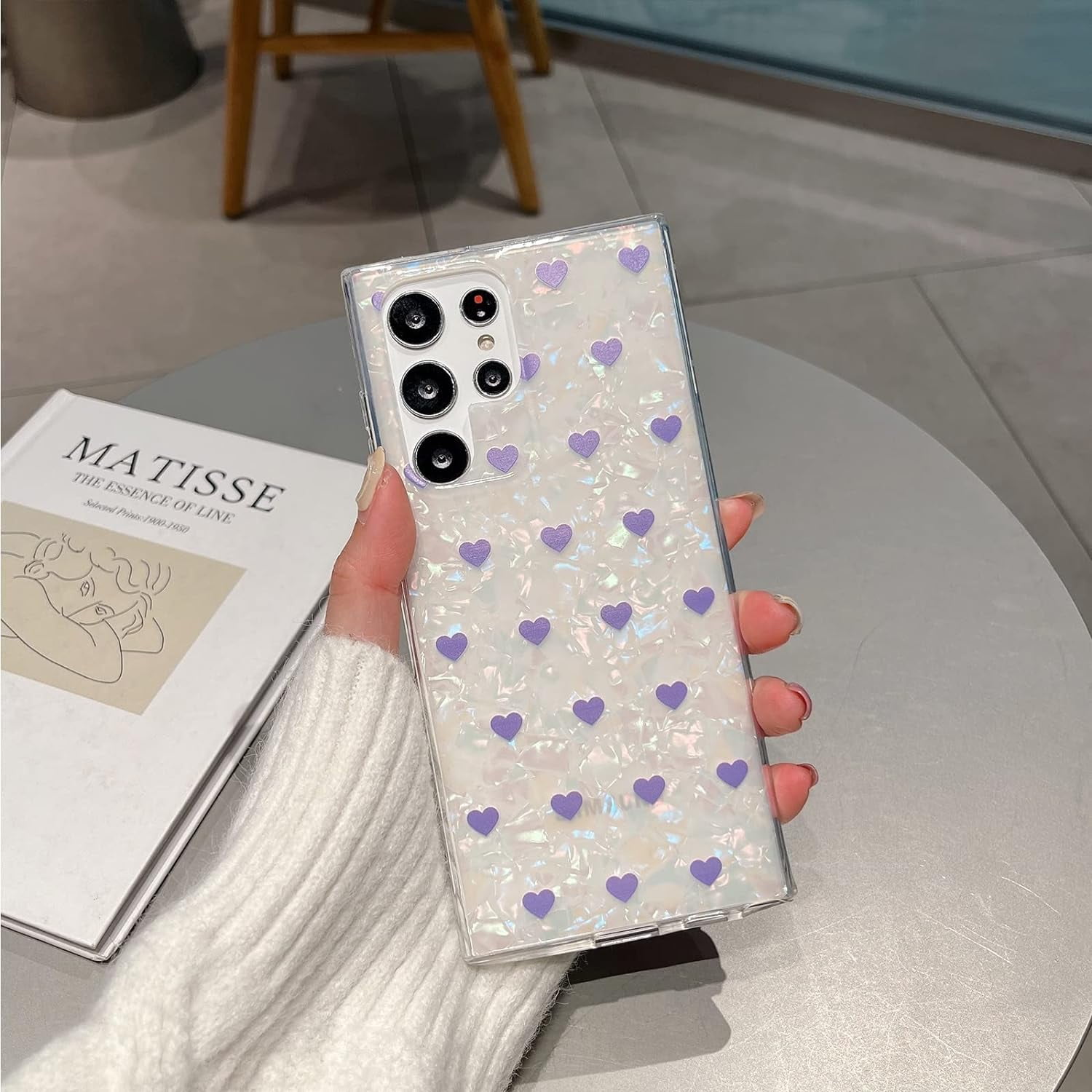 Compatible with Galaxy S23 Ultra Bling Case Glitter Pearly Luster Pattern Love Heart Cute Luxury ...