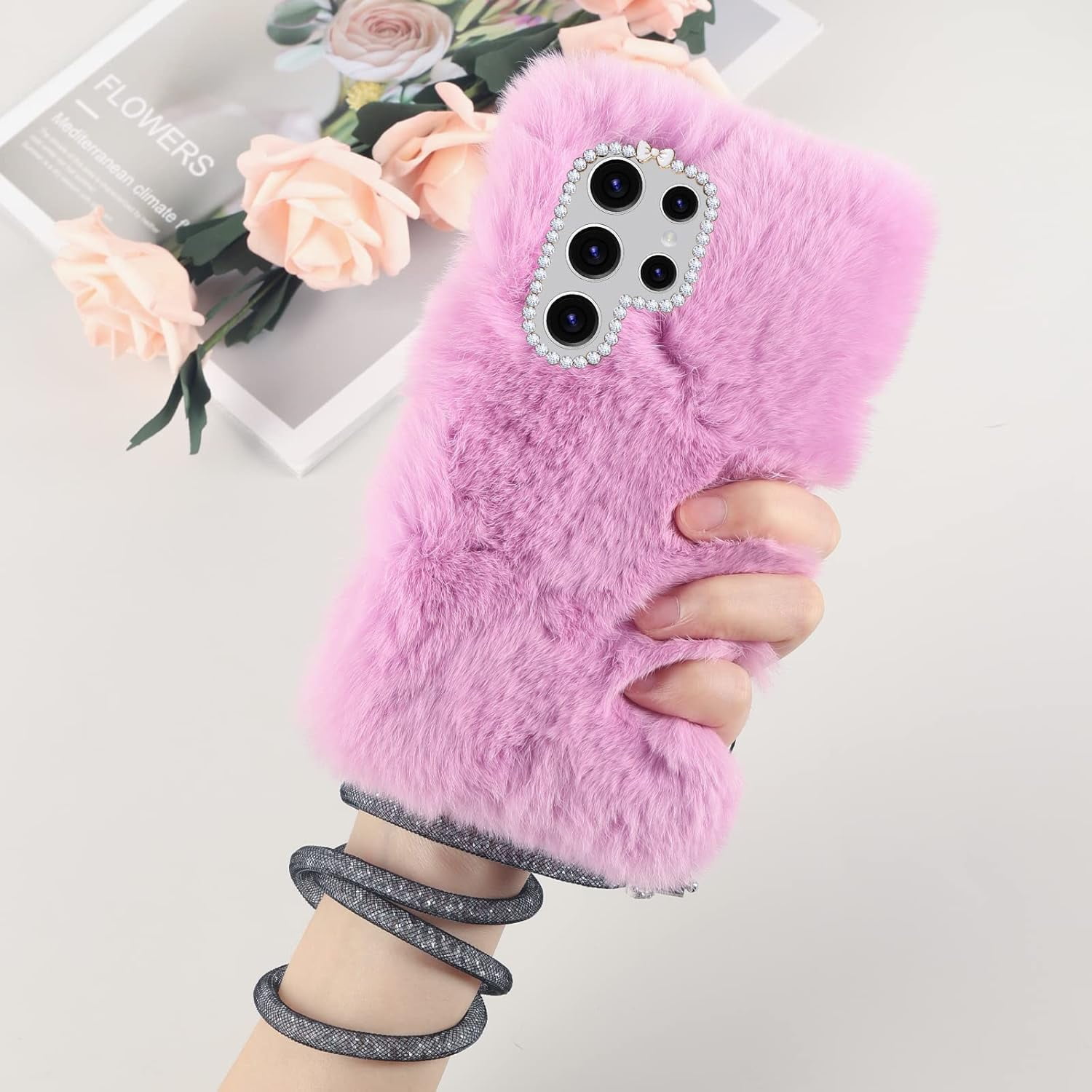 Compatible with Galaxy S24 Ultra Case Cute Plush Furry Case with ...