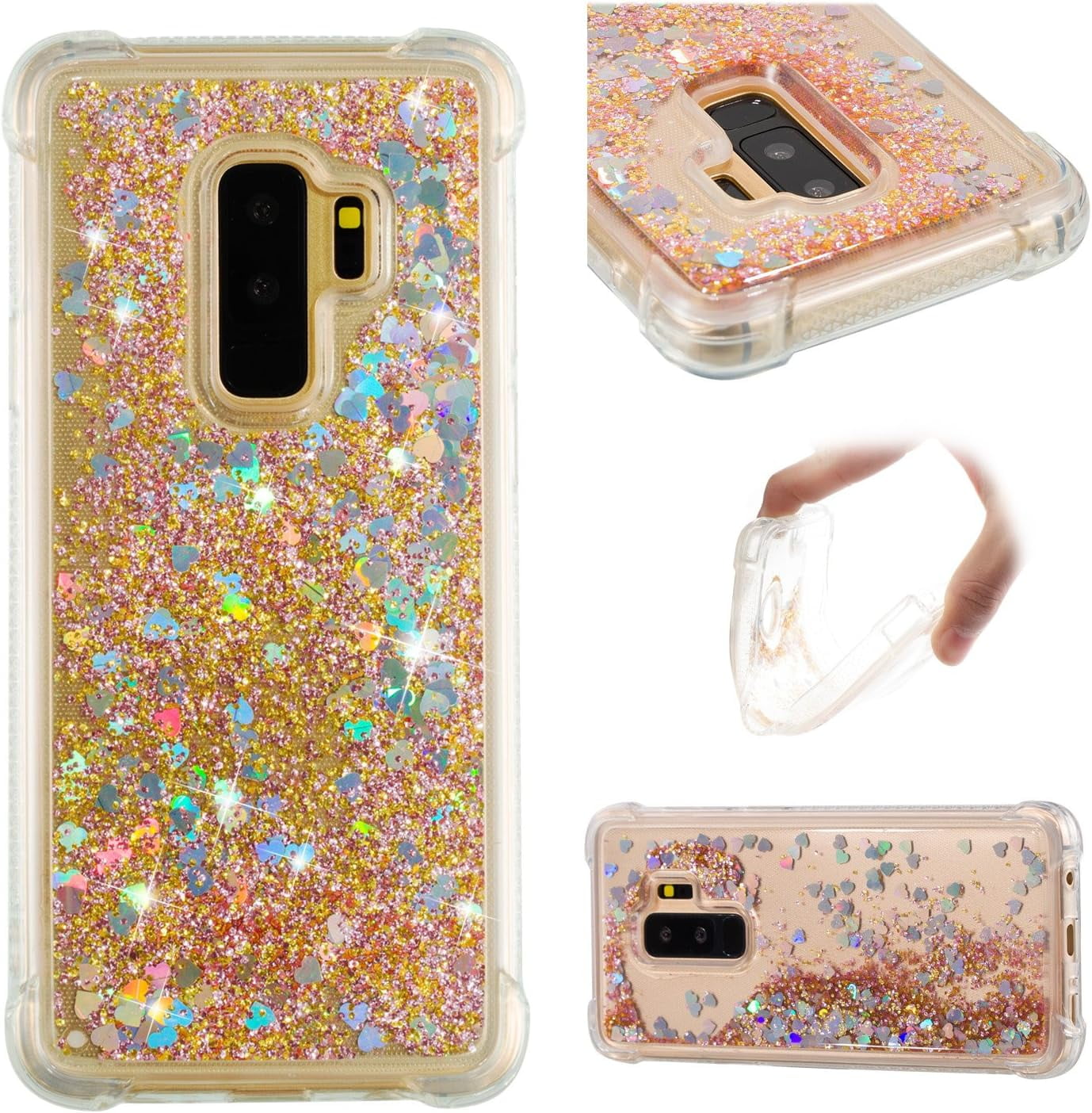 Compatible with Galaxy S9 Plus Case, Bling Glitter Liquid Clear Case Floating Quicksand ...