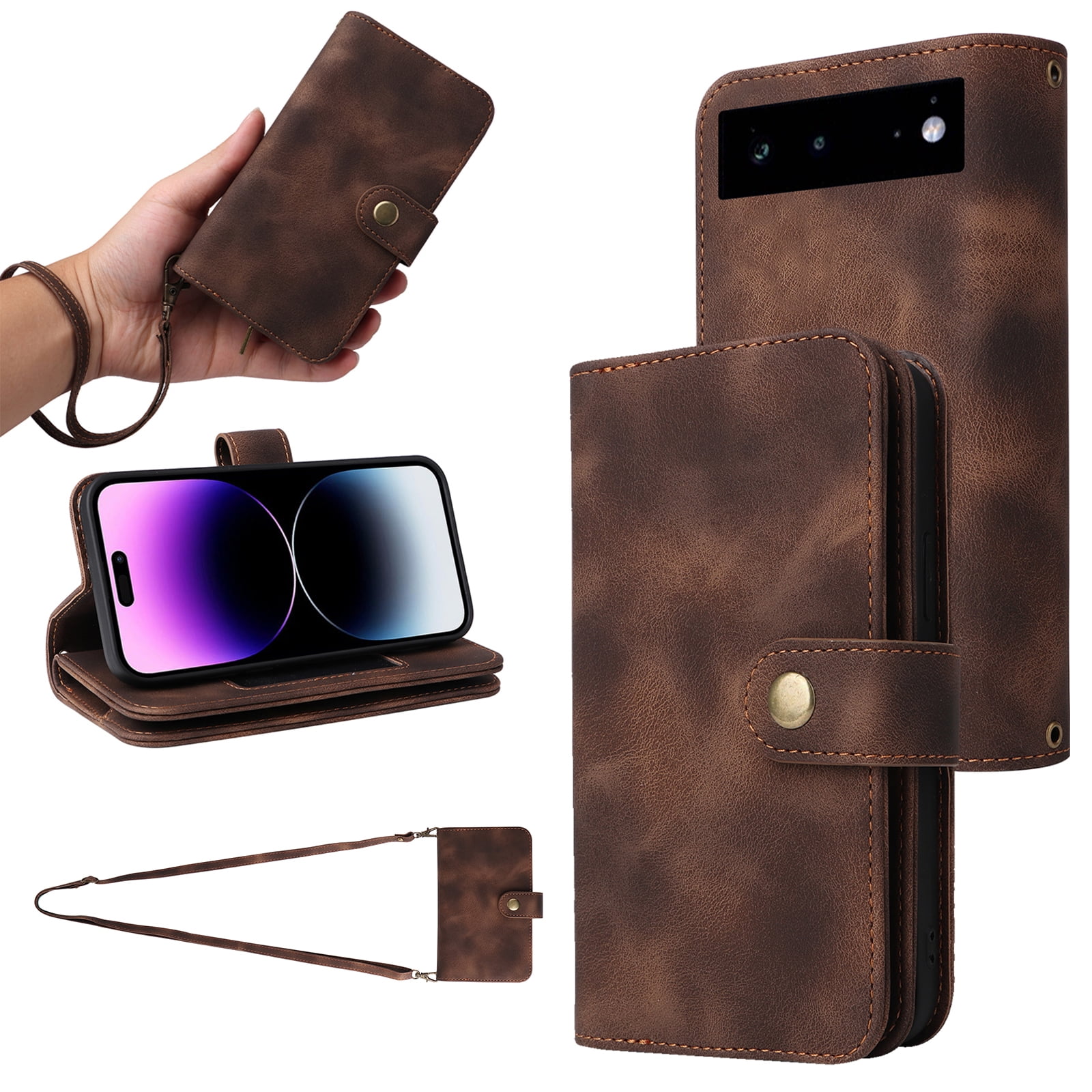 Compatible with Google Pixel 6 Pro Wallet Case, [6 Card Slots ...