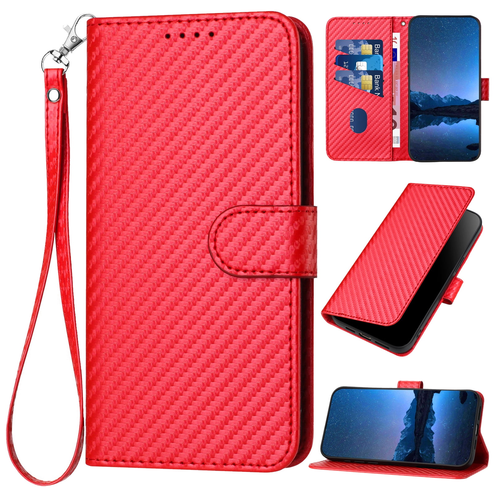 Compatible with Google Pixel 6 Pro Wallet Case, with Wrist Strap Carbon ...
