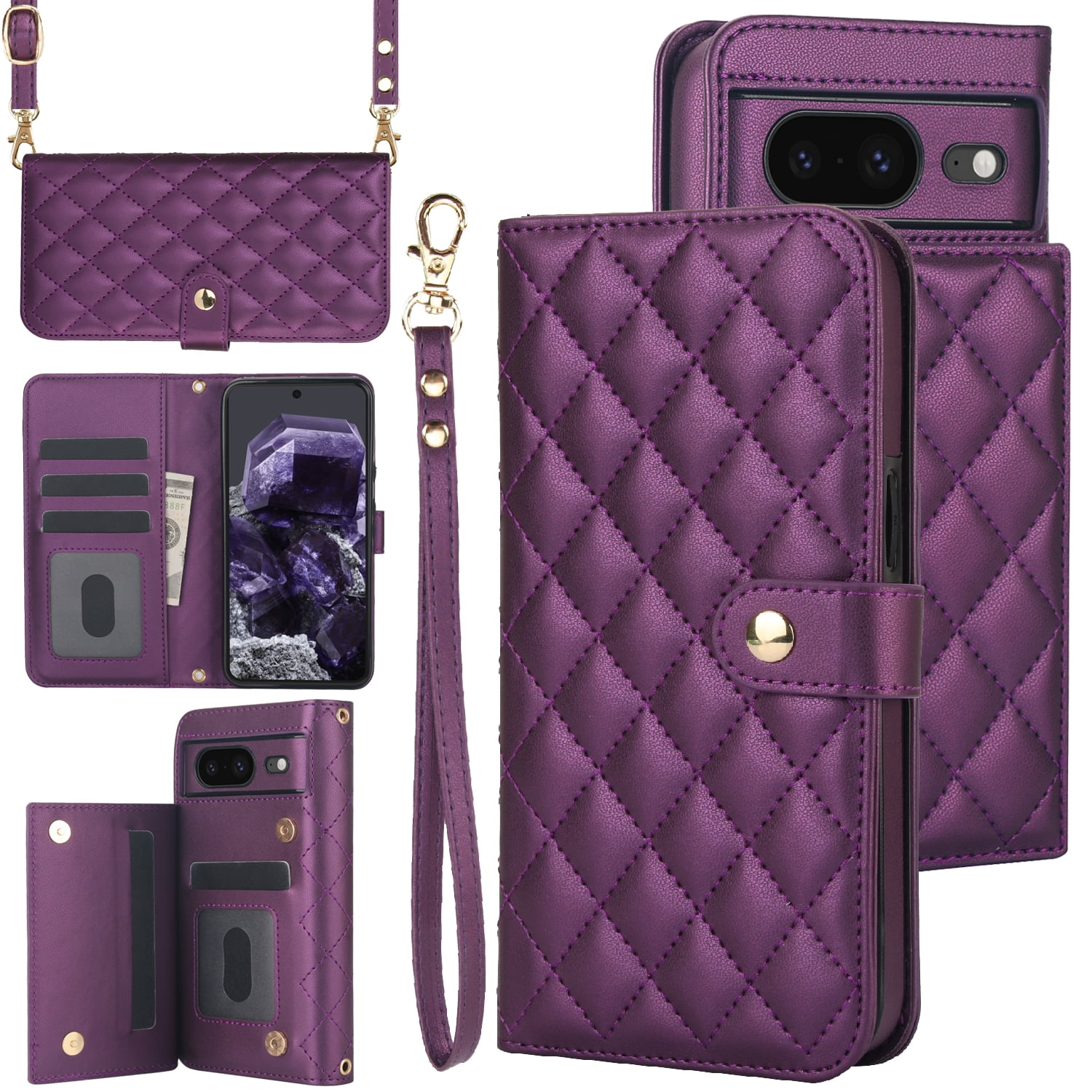 Compatible with Google Pixel 8a Wallet Case Wrist Strap + Crossbody ...