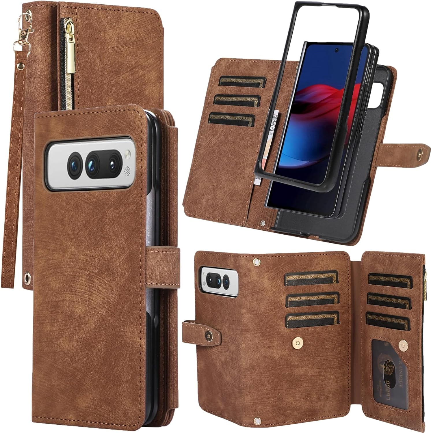 Compatible Google Pixel Fold Case Wallet with 9 Card Holder,Shoulder ...