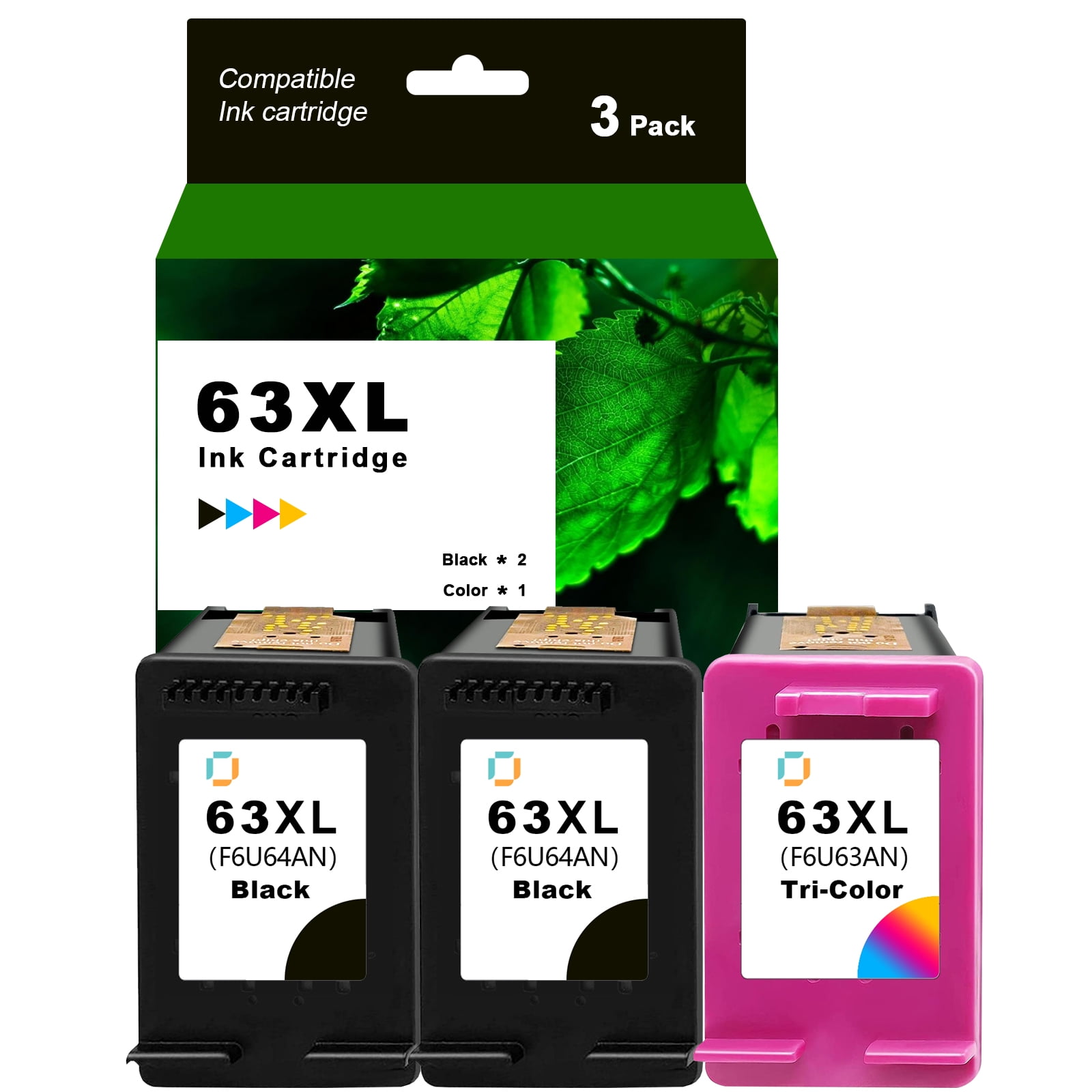 Compatible HP 63XL High-Yield Black & Tri-Color Ink Cartridge 3 Pack to ...