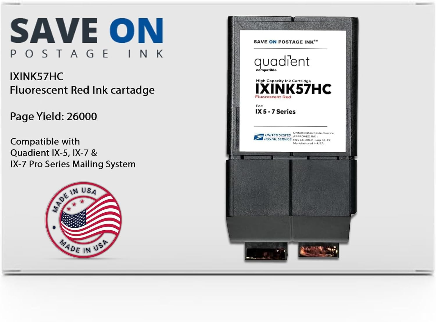 Compatible IXINK357 Quadient Neopost Ink Cartridge (1 Pack, Standard Capacity) - Fluorescent Red ...