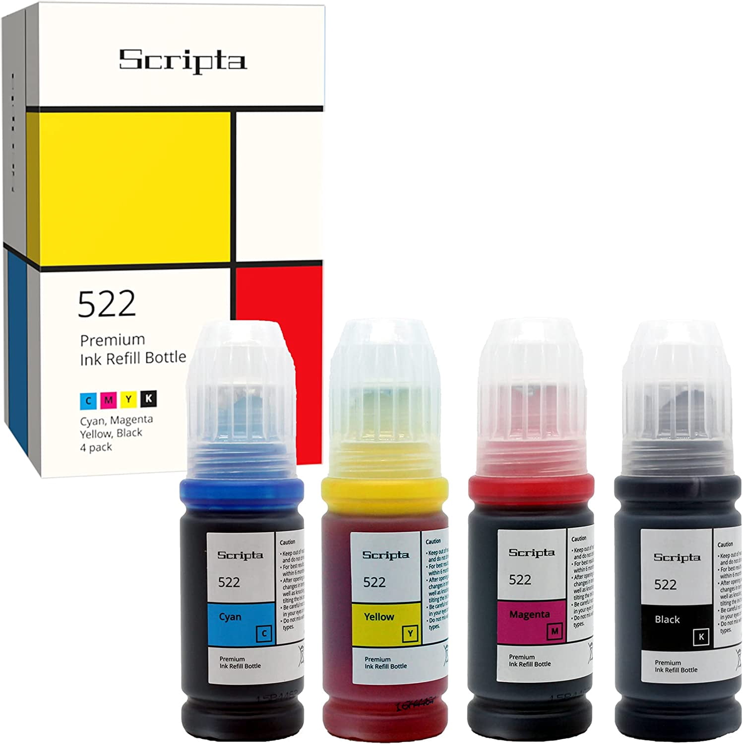 Compatible Ink Bottle Replacement for Epson 522 T522 (Black, Cyan ...