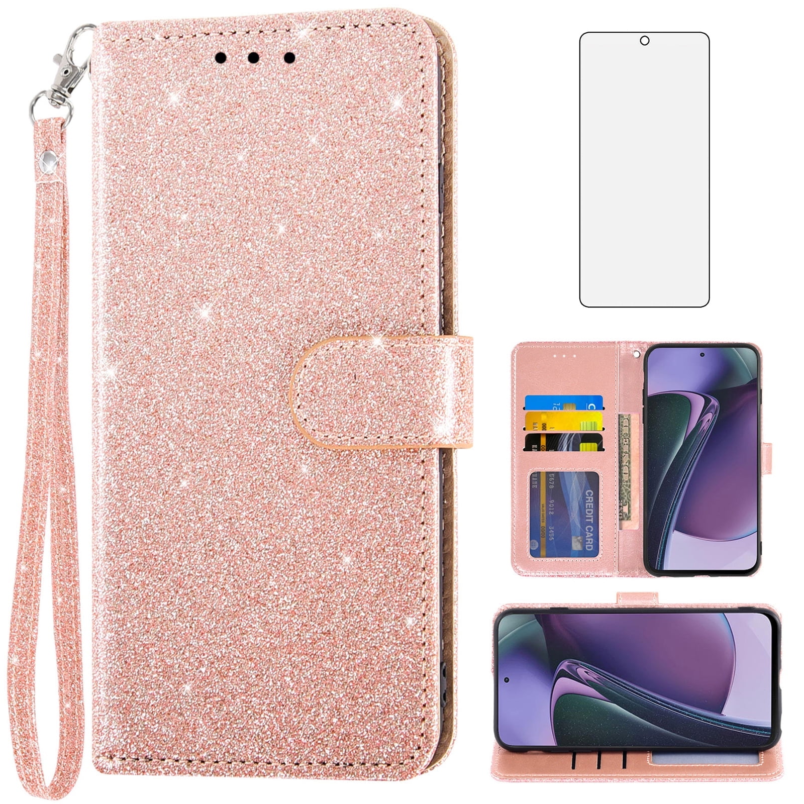 Compatible with Motorola Moto G Stylus 5G 2023 Wallet Phone Case and Tempered Glass Screen ...