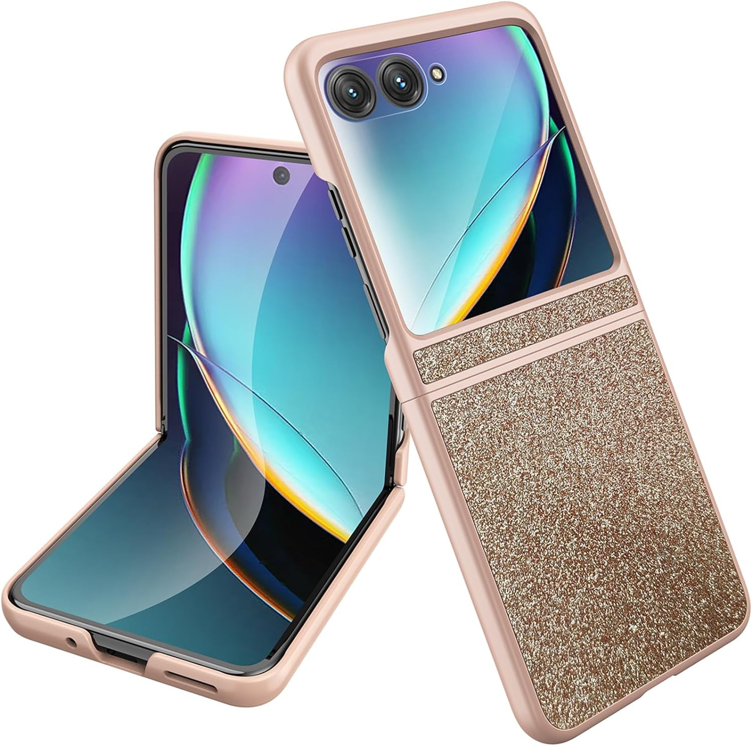 Compatible Motorola Razr Plus Case with Screen Protector 2023,Bling Gold Motorola Razr+ Case 5G ...