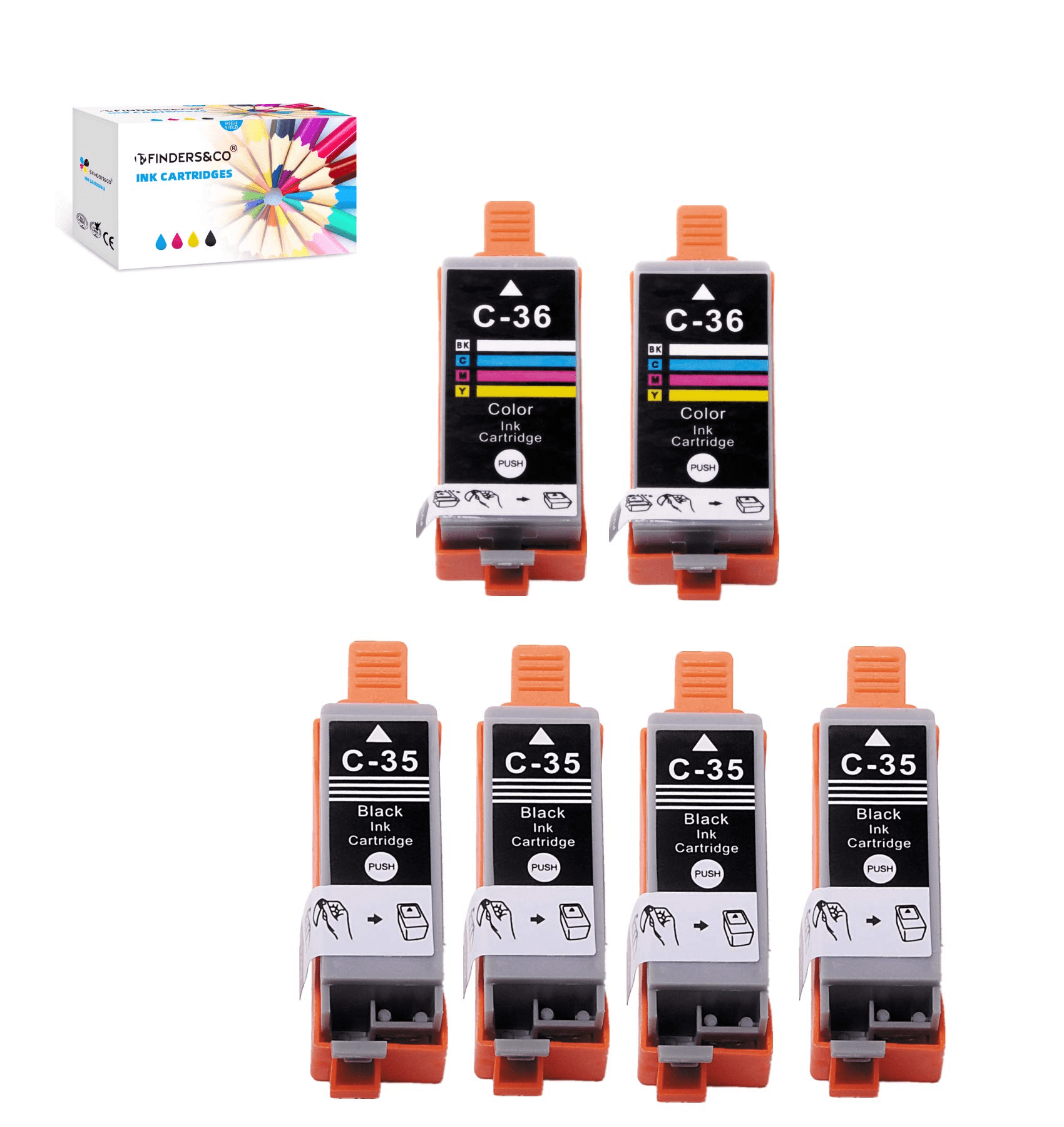 Compatible PGI-35 CLI-36 Ink Cartridge Replacement for Canon 35 36 Ink ...