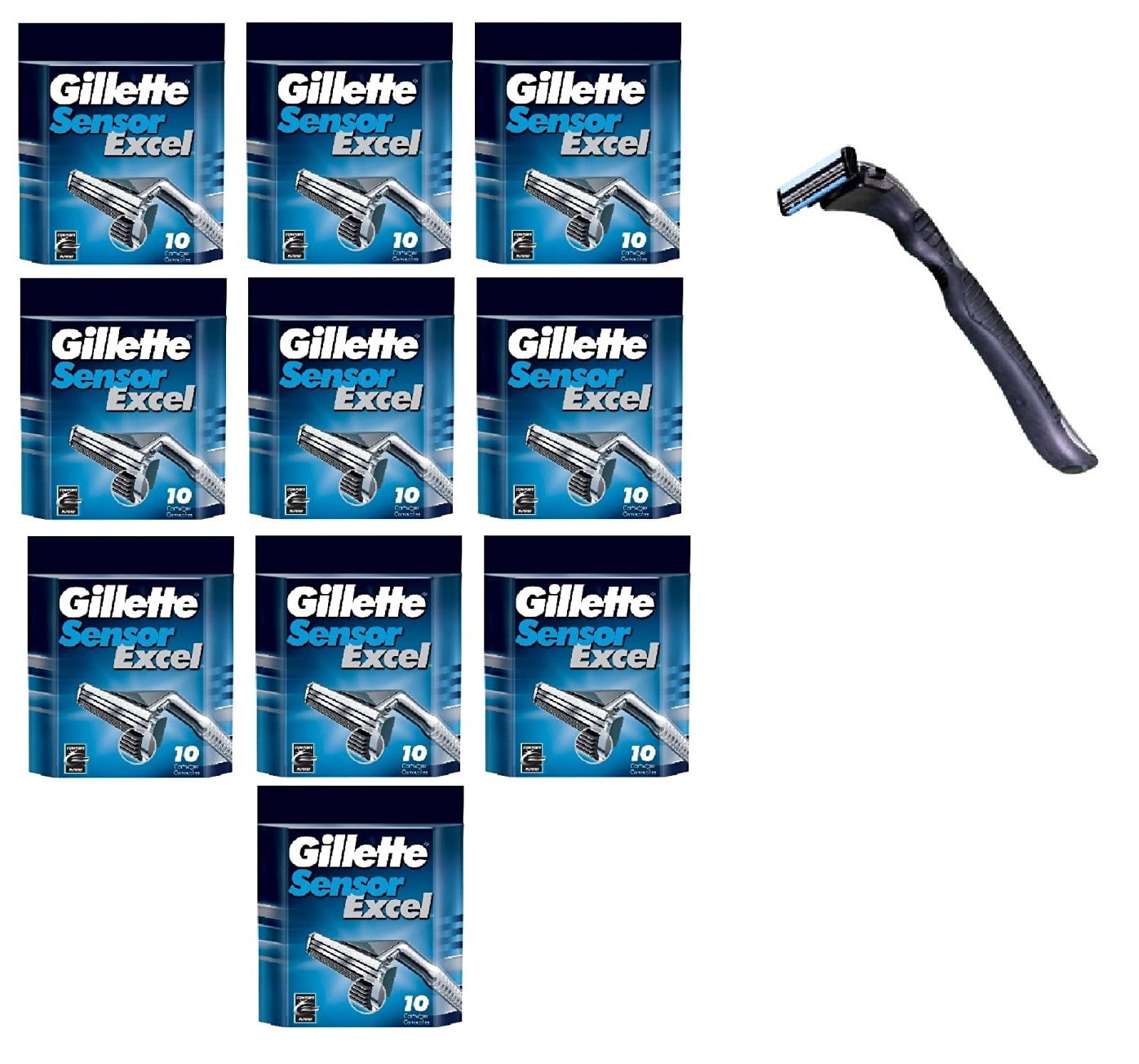 Compatible Razor Handle + Gillette Sensor Excel Refill Razor Blade ...