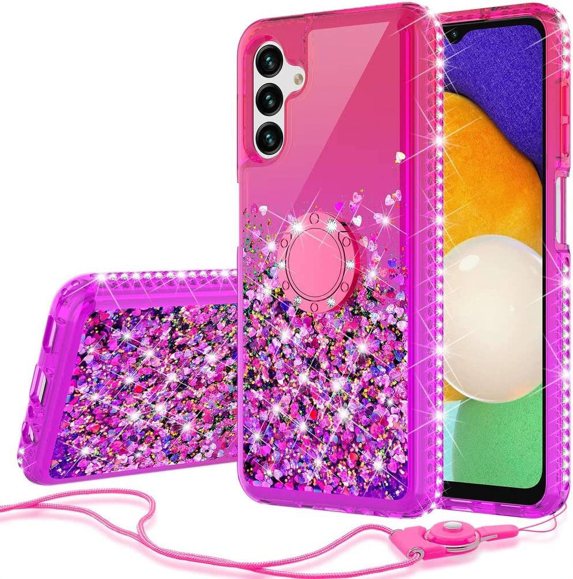 Samsung Galaxy A14 5G Case, Liquid Glitter, Ring Kickstand, Diamond ...
