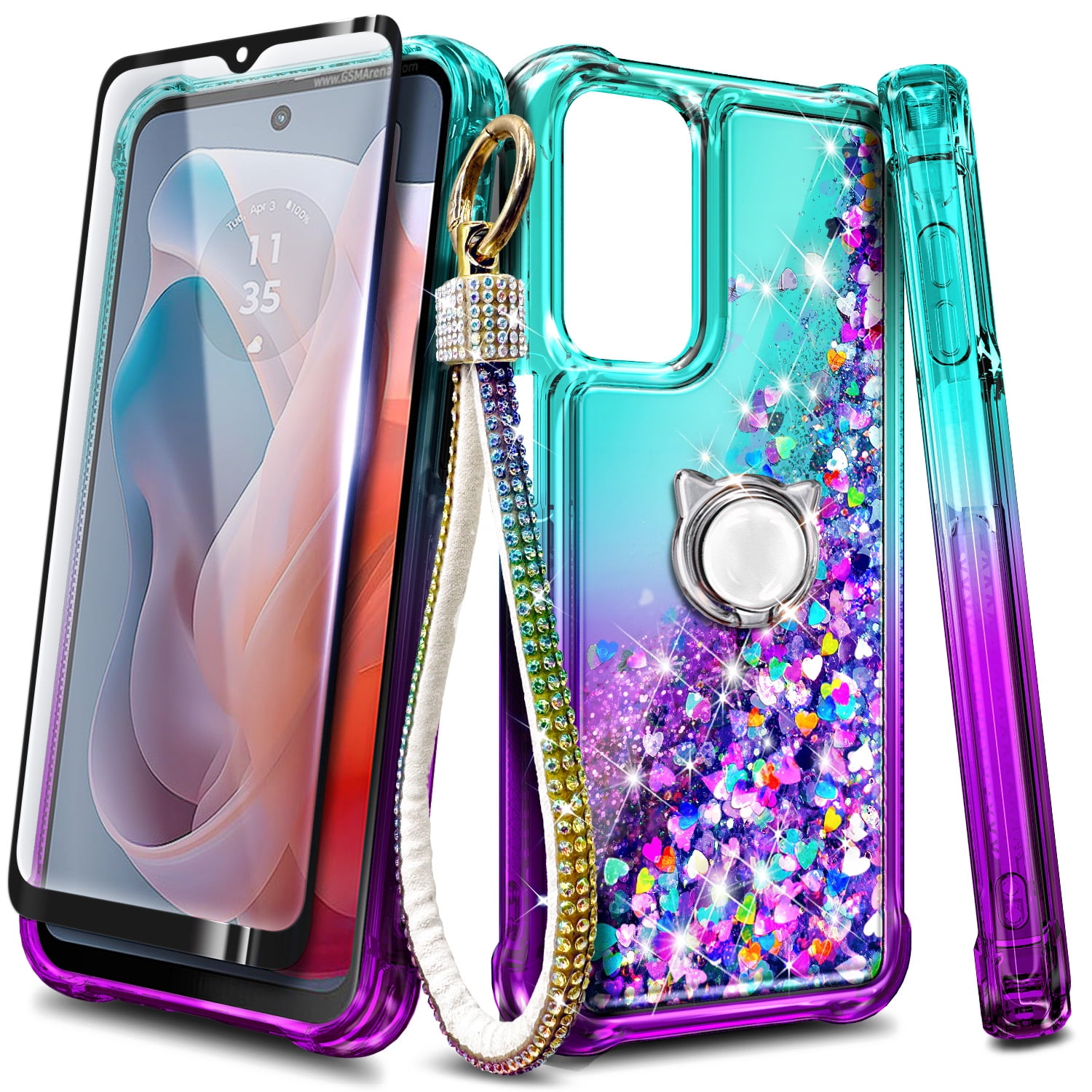 Compatible with Samsung Galaxy A35 5G Case with Tempered Glass Screen Protector, Ring Holder ...