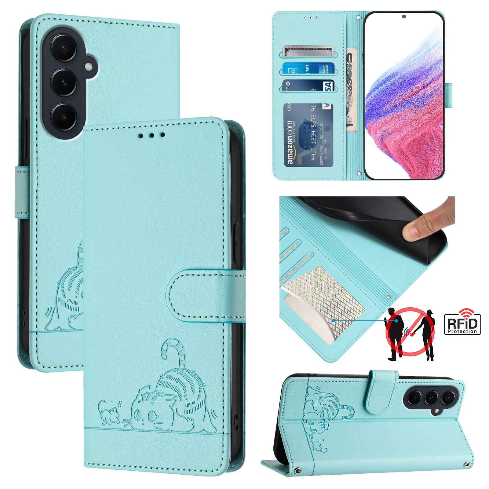 Compatible with Samsung Galaxy A35 Card Slot Case,[Cat Knurling] PU ...