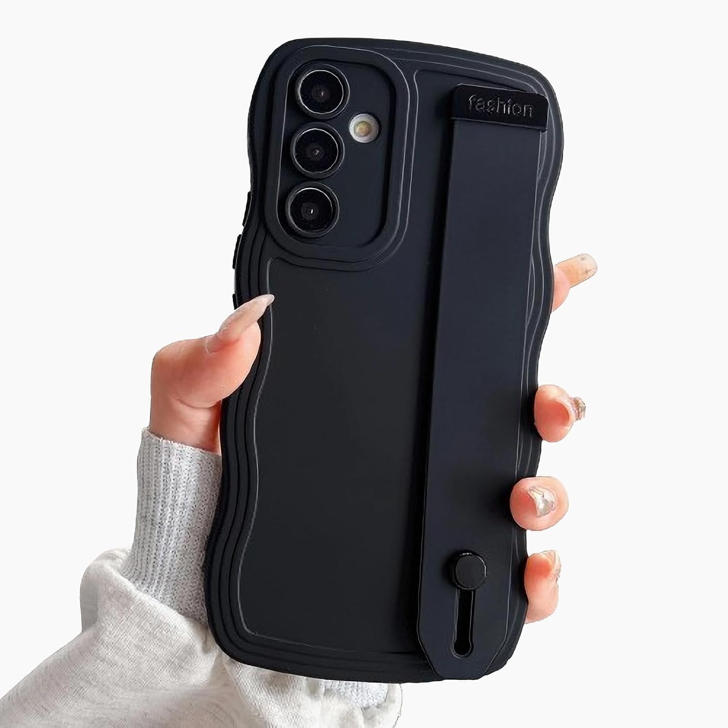 Compatible with Samsung Galaxy A55 5G Phone Case with Wrist Strap Kickstand Cute Solid Color ...